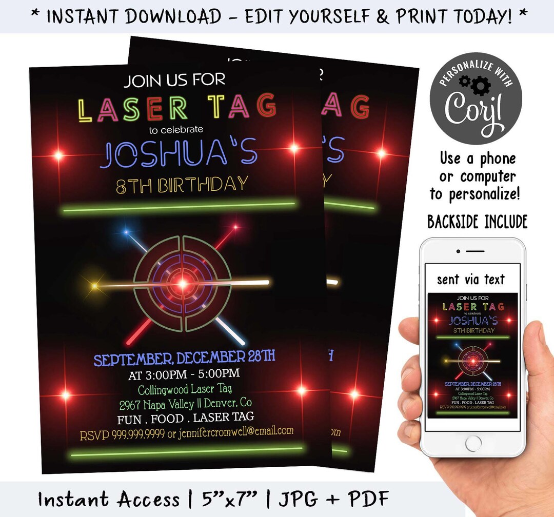 Editable Laser Tag Birthday Party Invitation Laser Tag - Etsy