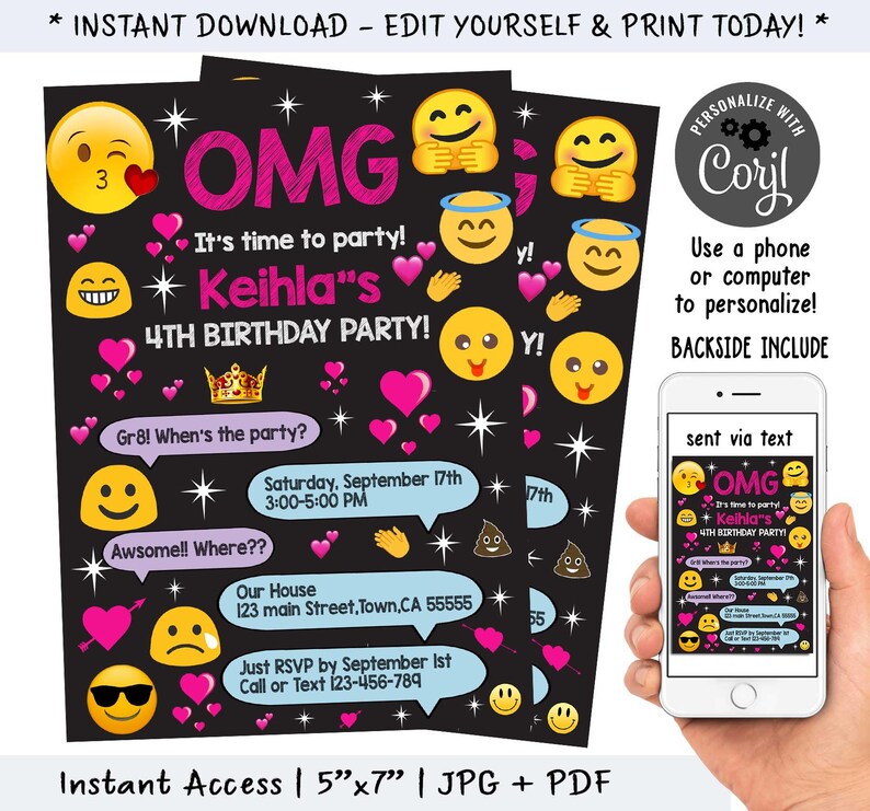Editable Emoji Birthday Invitation Emoji Invitation Emoji - Etsy