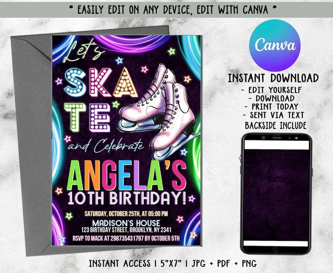Ice Skating Birthday Invitation, Ice Skating Birthday Party, Skating ...
