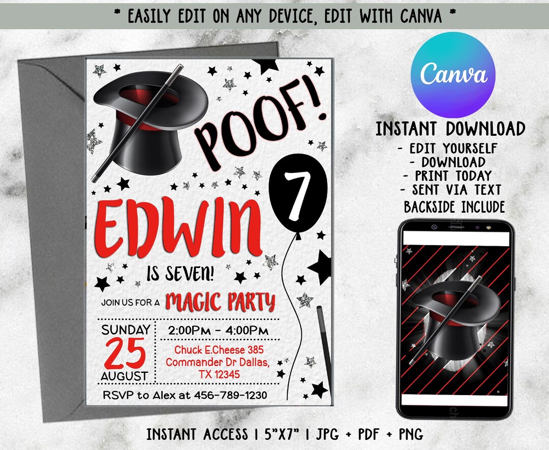 Editable Magic Party Invitation Magic Birthday Invitation - Etsy