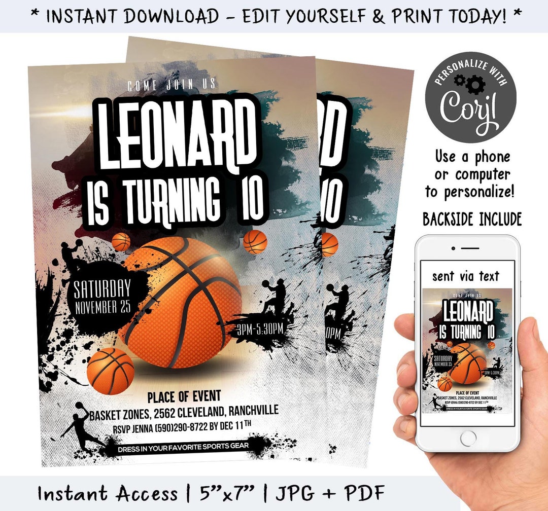 Basketball Invitation, Basketball Invite, Basketball Party, Basketball ...