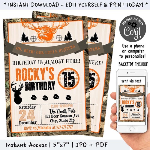 Hunting Birthday Party Invitation Deer Invite Photo - Etsy