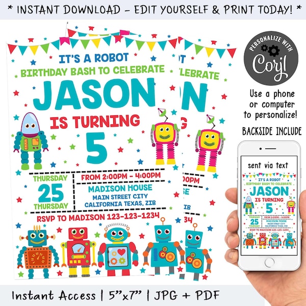 Robot Invitations - Etsy