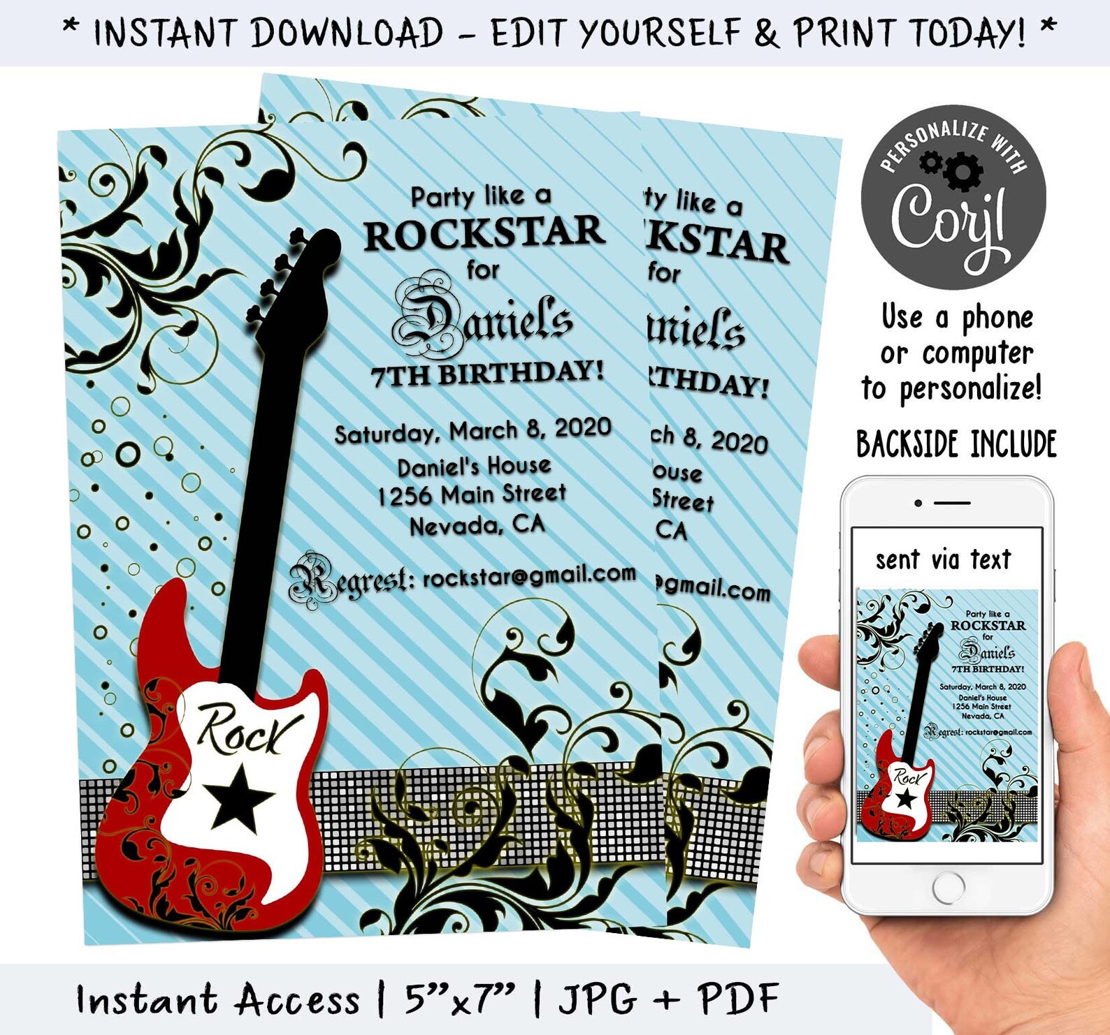 Rock Star Invitation, Rock and Roll Birthday Invitation, Music Birthday ...