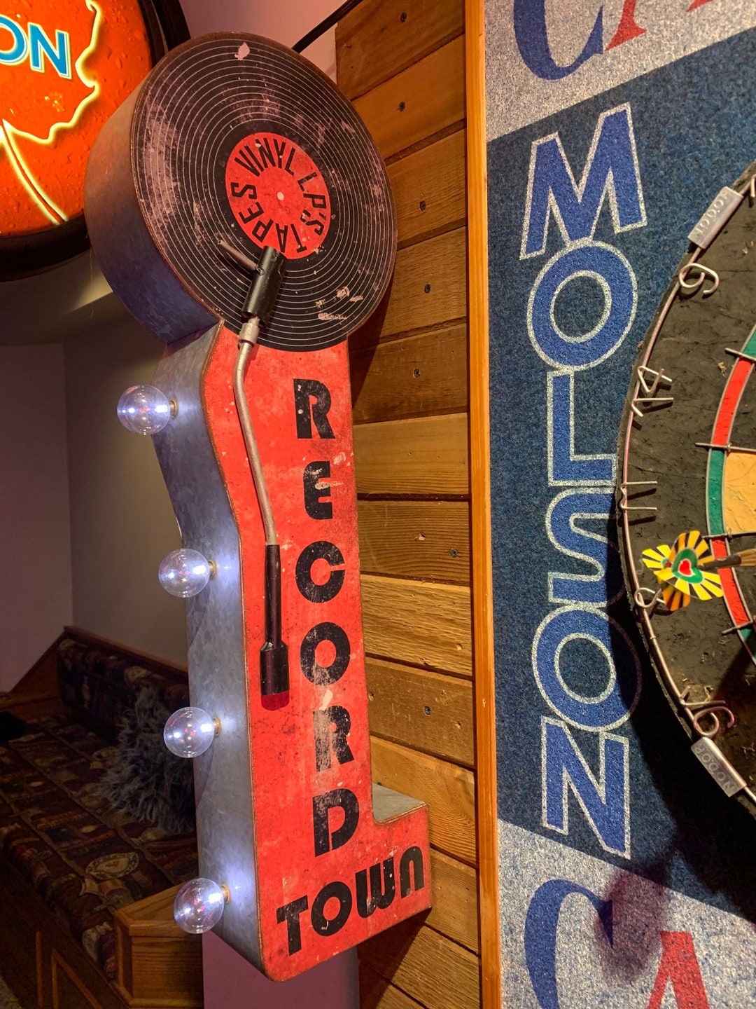 Record Tower, Tattoo, Pin up Girl, Games Room Metal Double Sided LED ...
