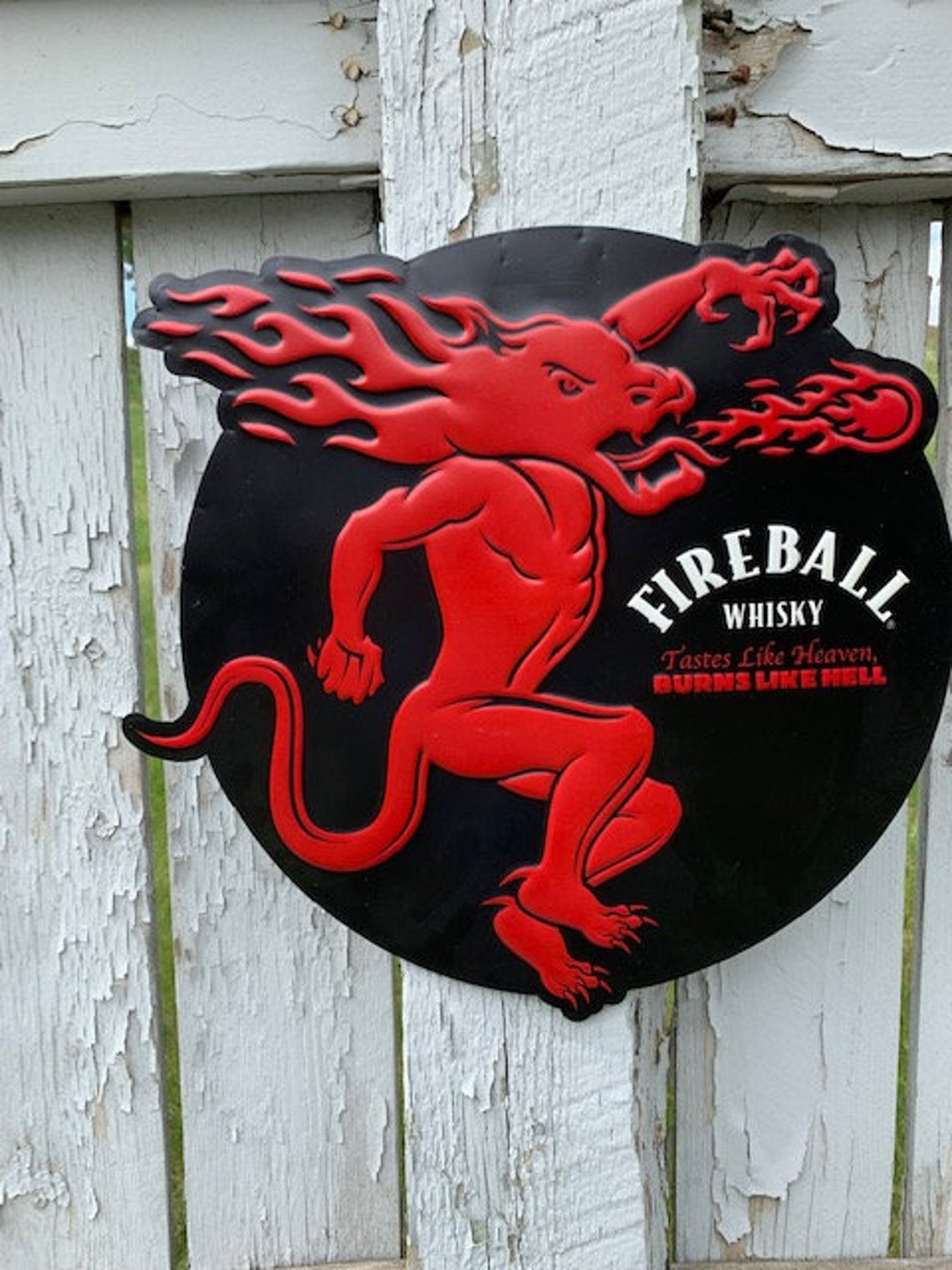 Fireball Whisky. Embossed Metal 18 Sign Great for a - Etsy