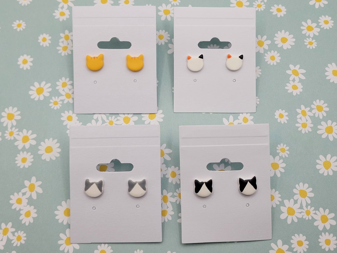 Cute Cat Stud Earrings, Cat Polymer Clay Earrings, Handmade Cat ...