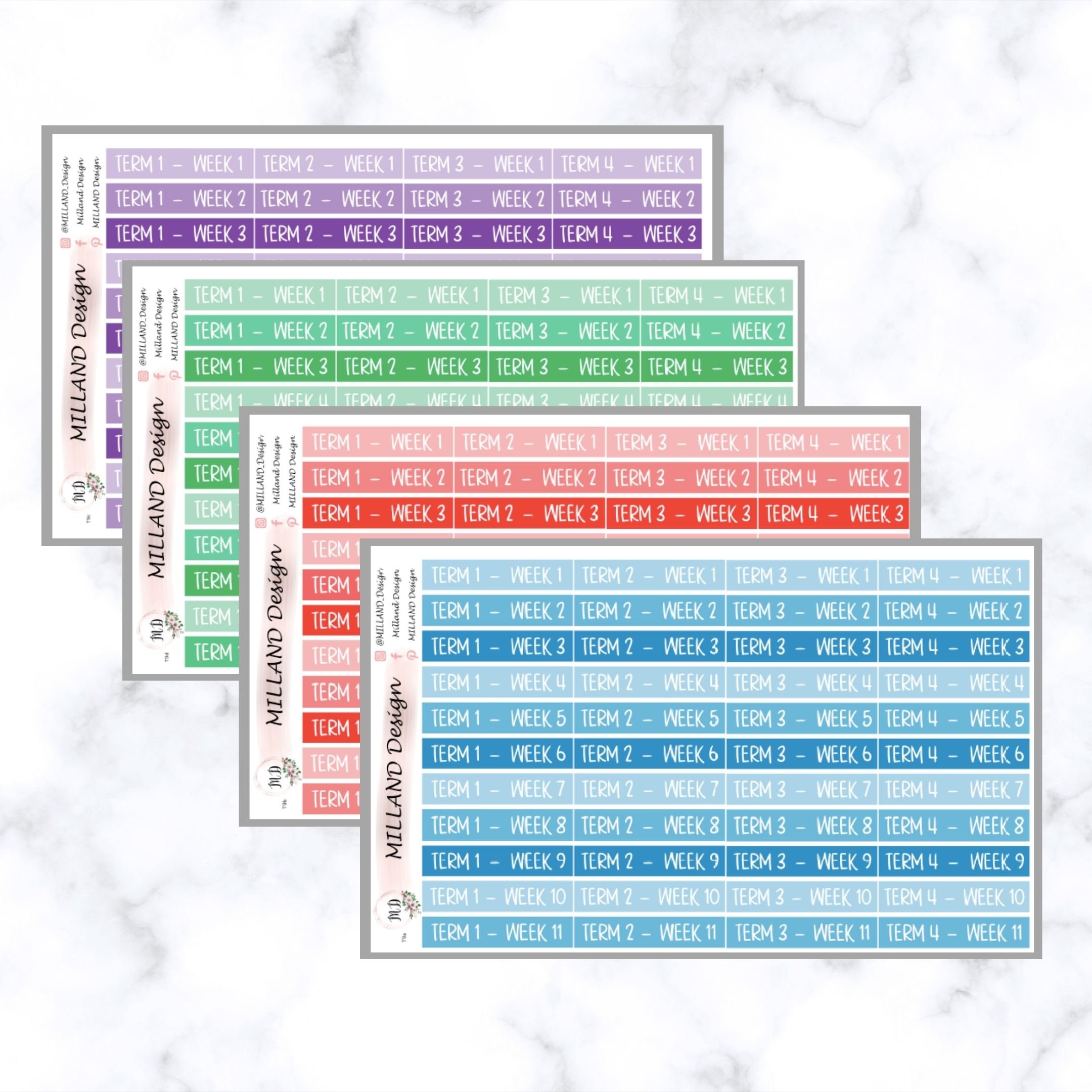 School Term Weeks Header Sticker for Planner in Green Blue - Etsy Australia