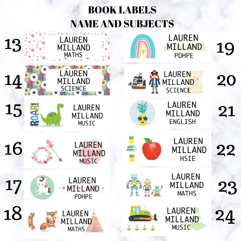 School Book Labels Name and Subjects | Etsy Australia