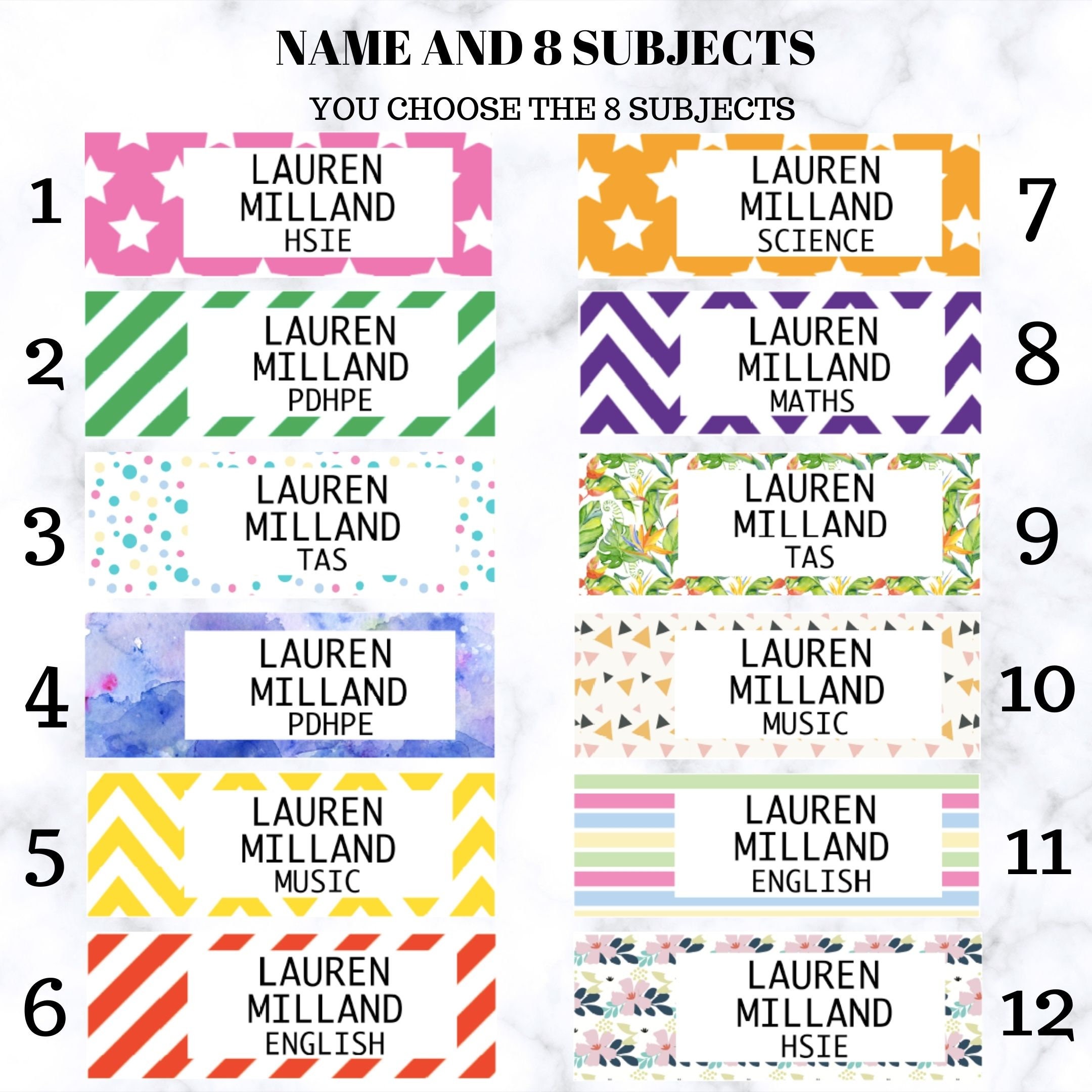 School Book Labels Name and Subjects | Etsy Australia