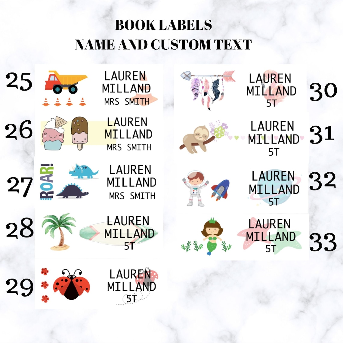 School Book Labels Name and Custom Text BL2 | Etsy