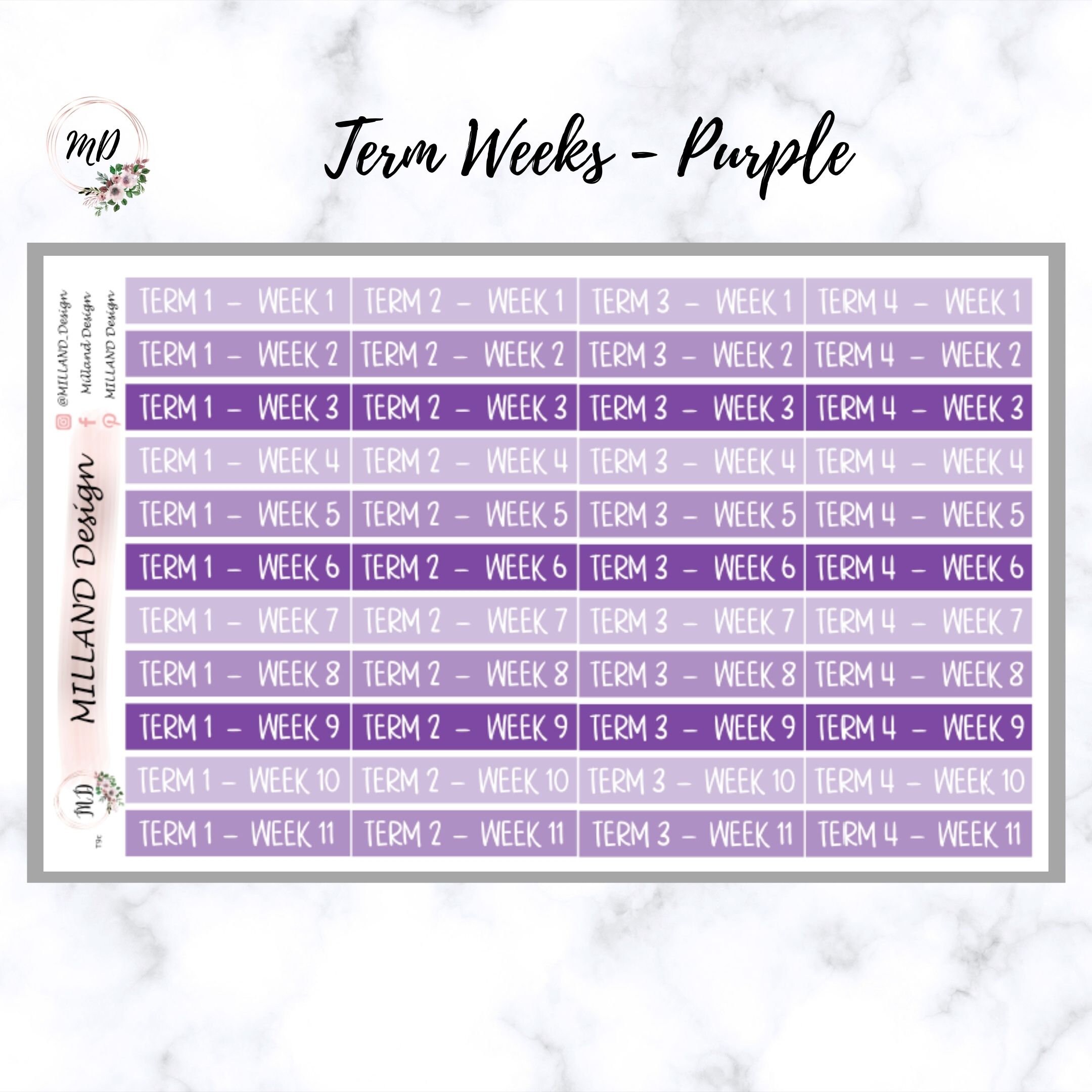 School Term Weeks Header Sticker for Planner in Green Blue - Etsy Australia