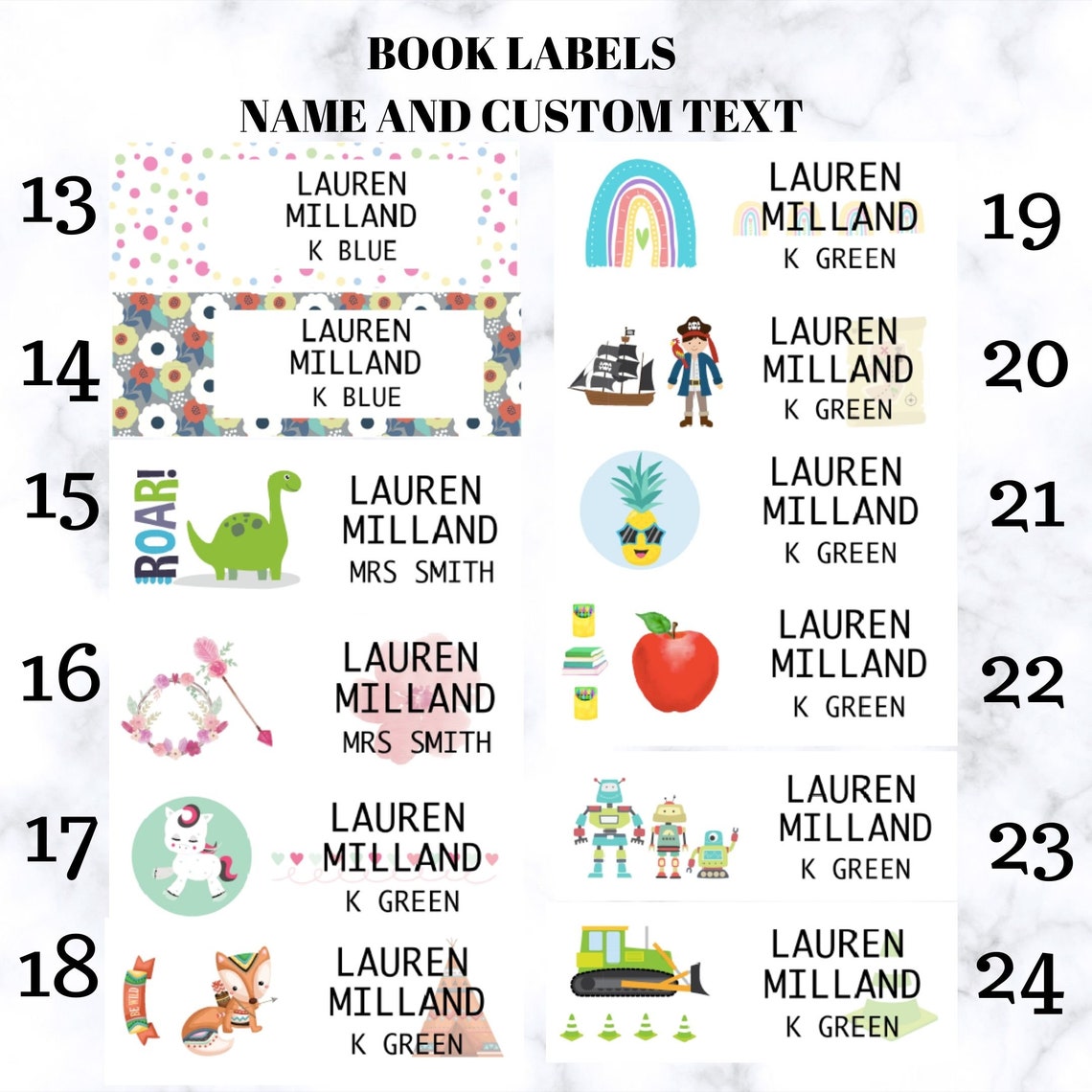 School Book Labels Name and Custom Text BL2 | Etsy