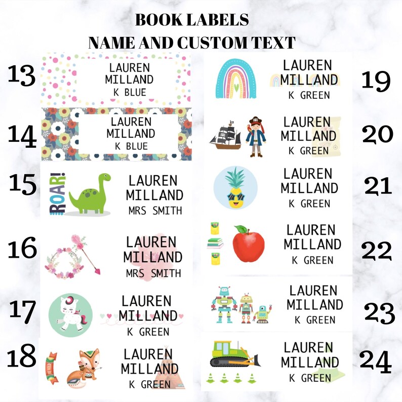 School Book Labels Name and Custom Text BL2 | Etsy