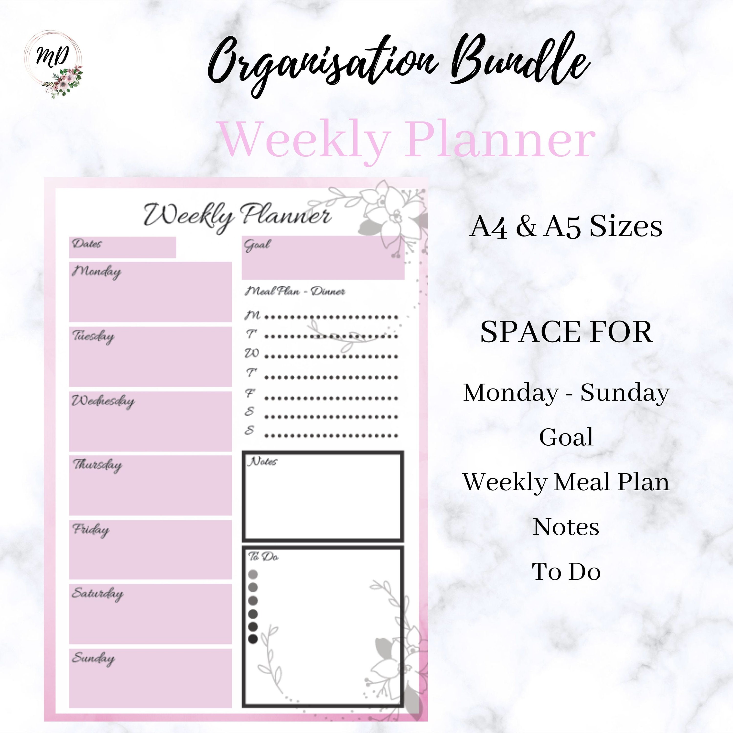 Pink Organisation Printable Bundle for Planners Including Meal | Etsy