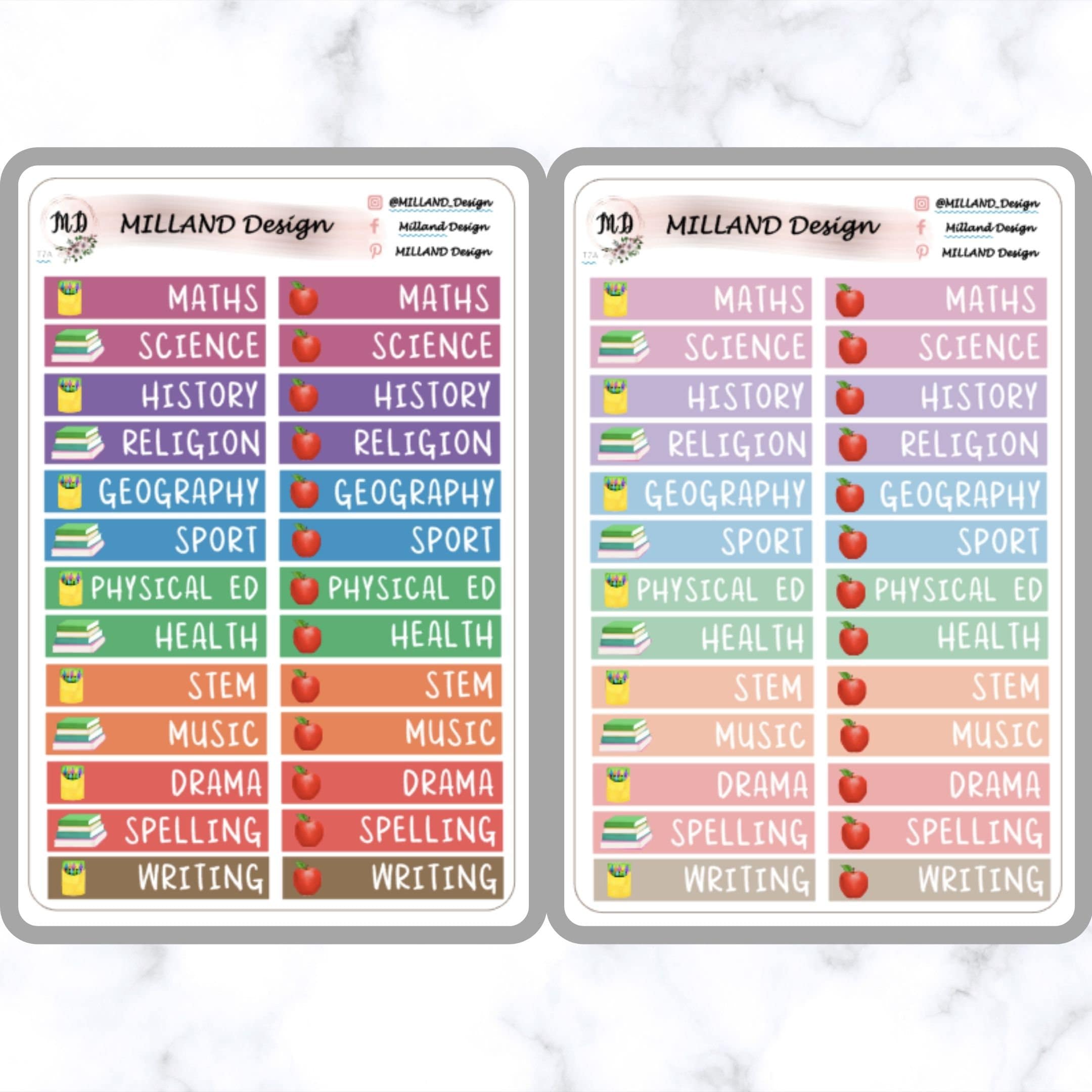 School Subject sticker sheet planner stickers primary | Etsy