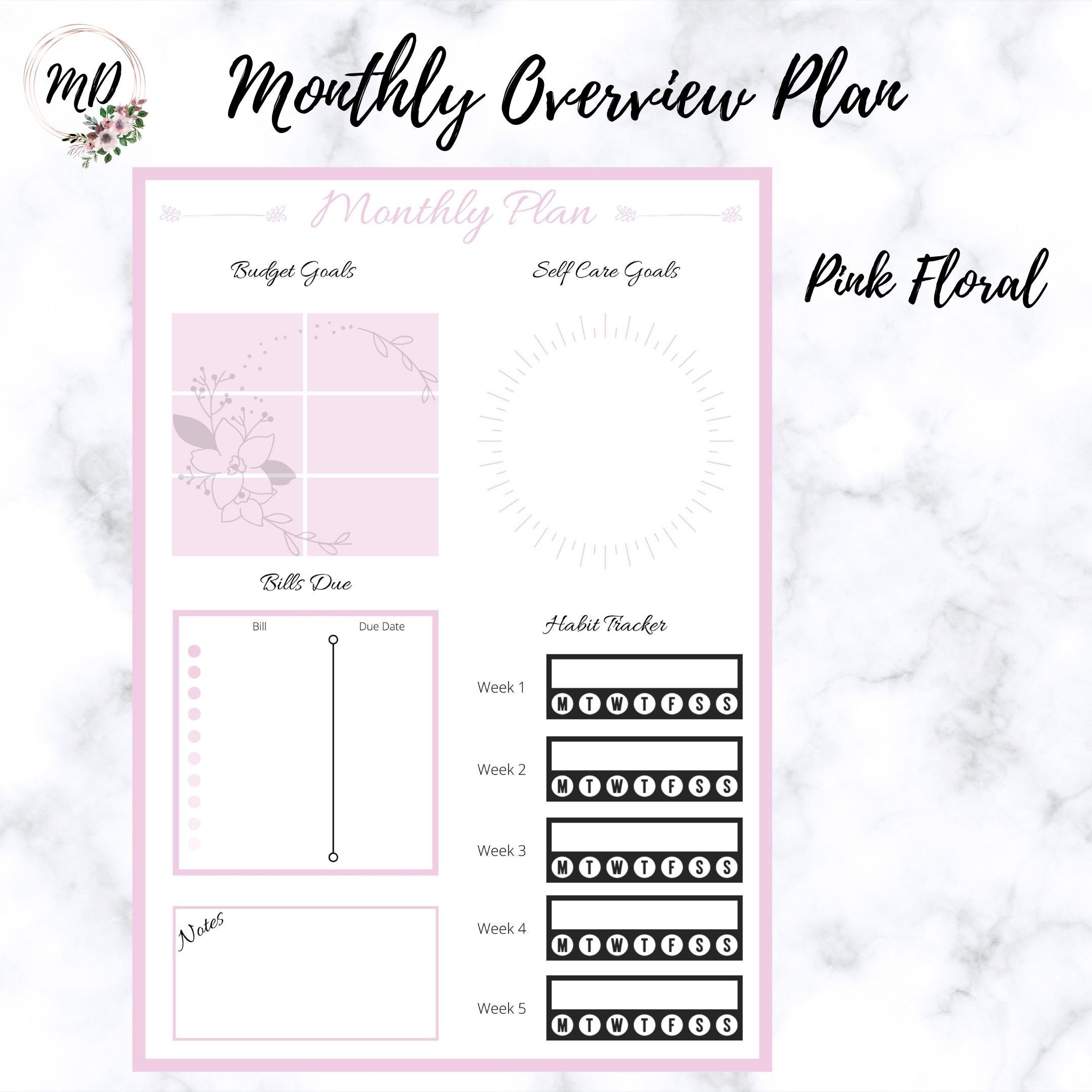 Monthly Overview organisation instant download printable in 5 | Etsy