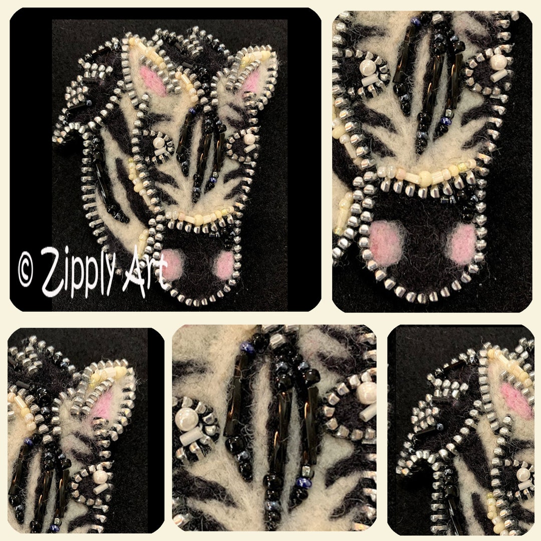 Zipply Art Zebra Needle Felted Completed Brooch/pin, Pattern, Pattern ...