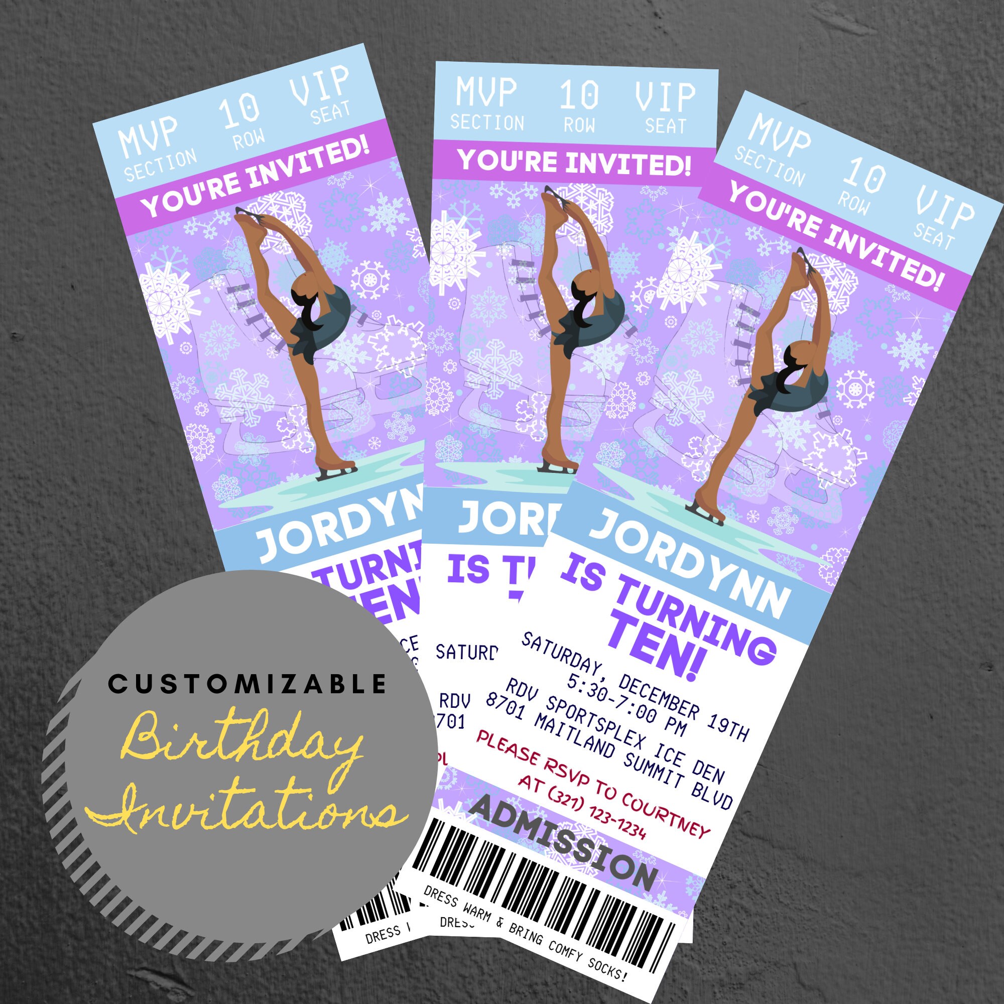 Ice Skate Birthday Invitation Template, Printable Ice Skating Birthday ...