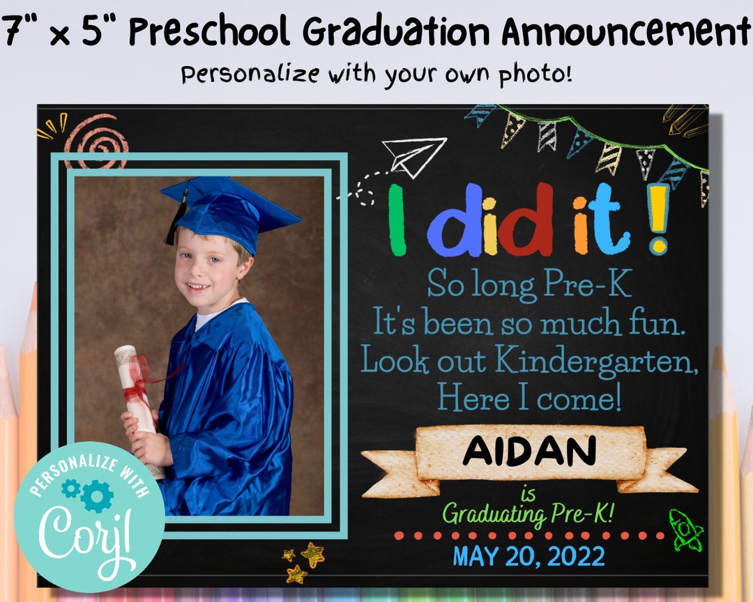 Preschool Graduation Invite, Pre-k Graduation Announcement Template ...