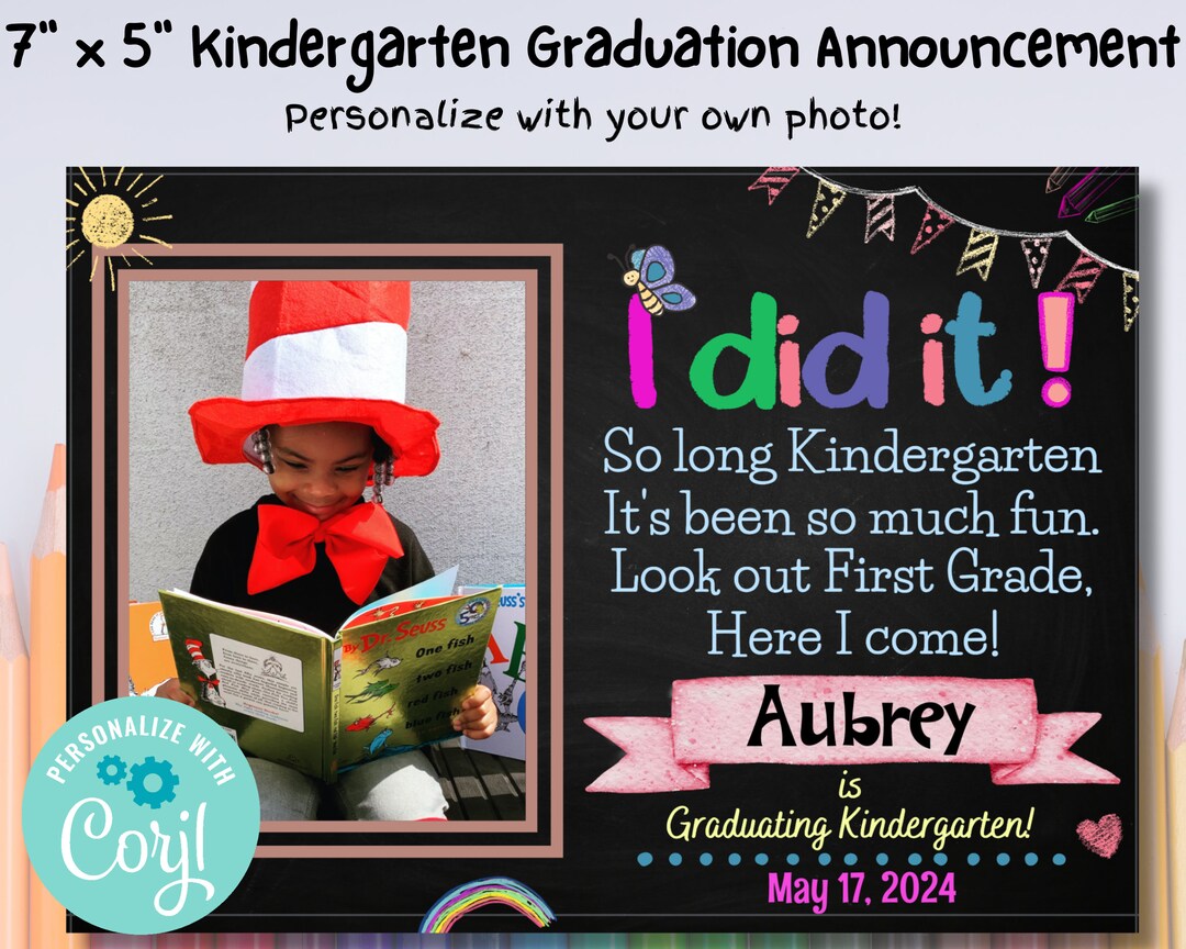 Kindergarten Graduation Invite, Kinder Graduation Announcement Template ...