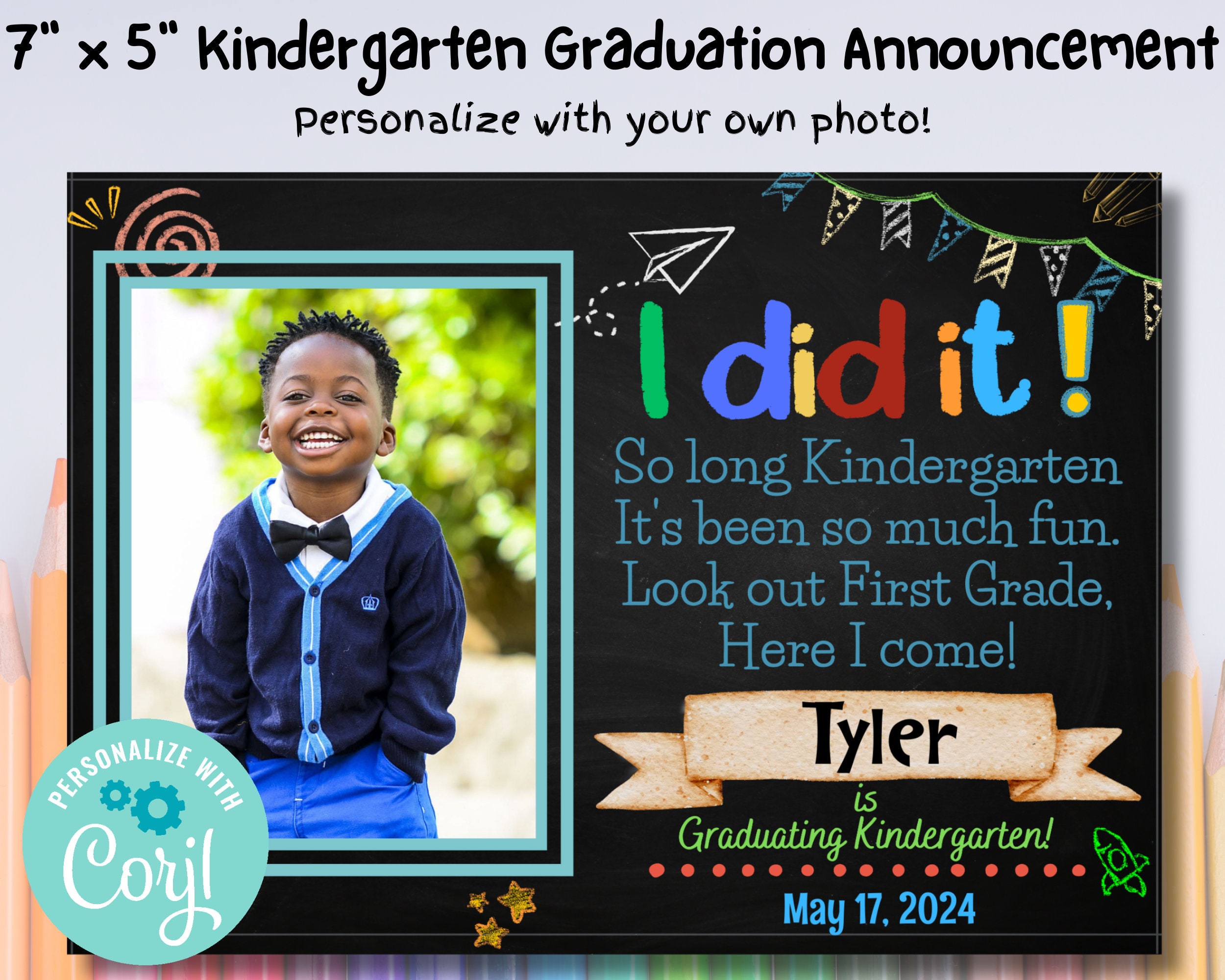 Kindergarten Graduation Invite, Kinder Graduation Announcement Template ...