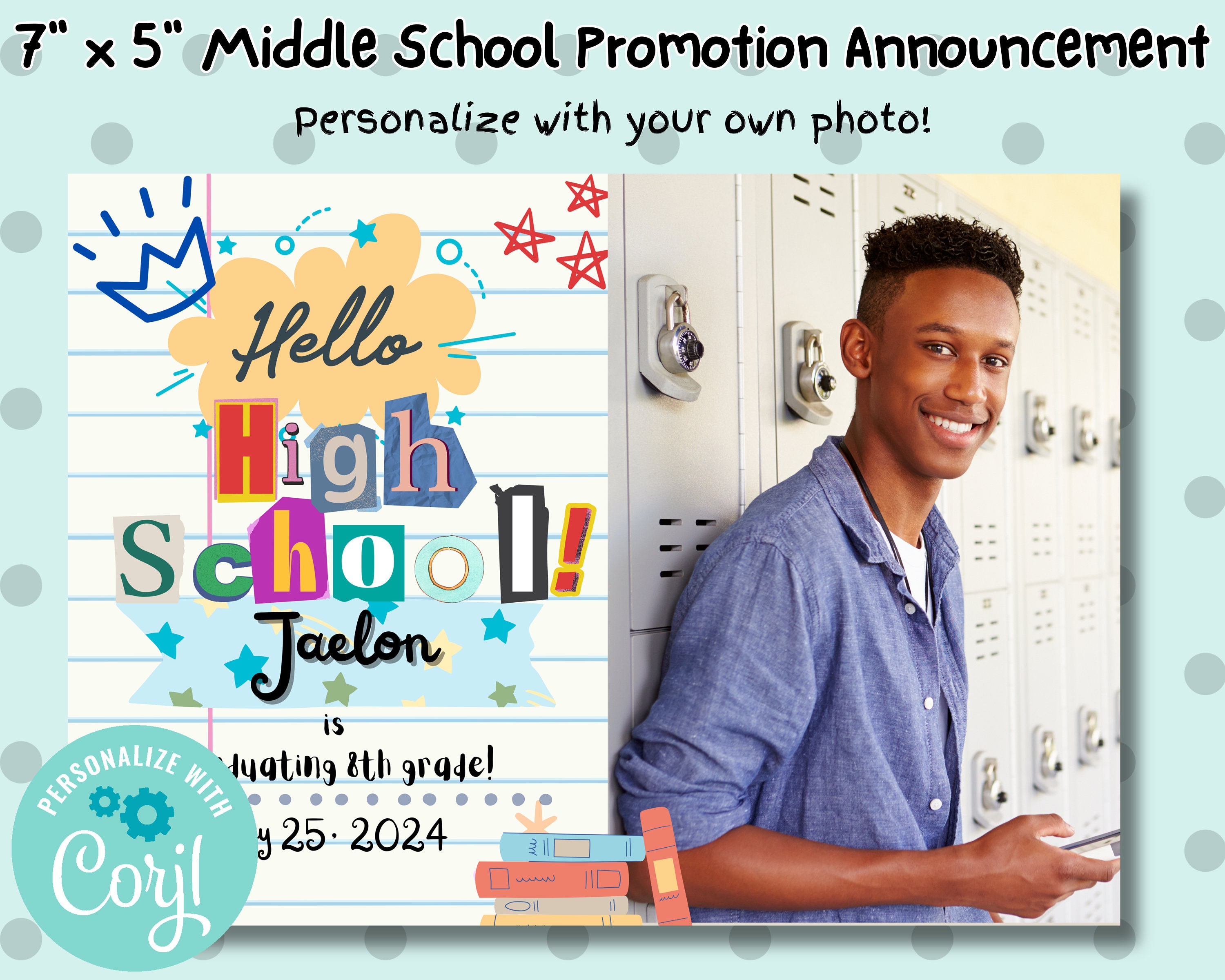 Middle School Graduation Invite, 8th Grade Graduation Announcement ...