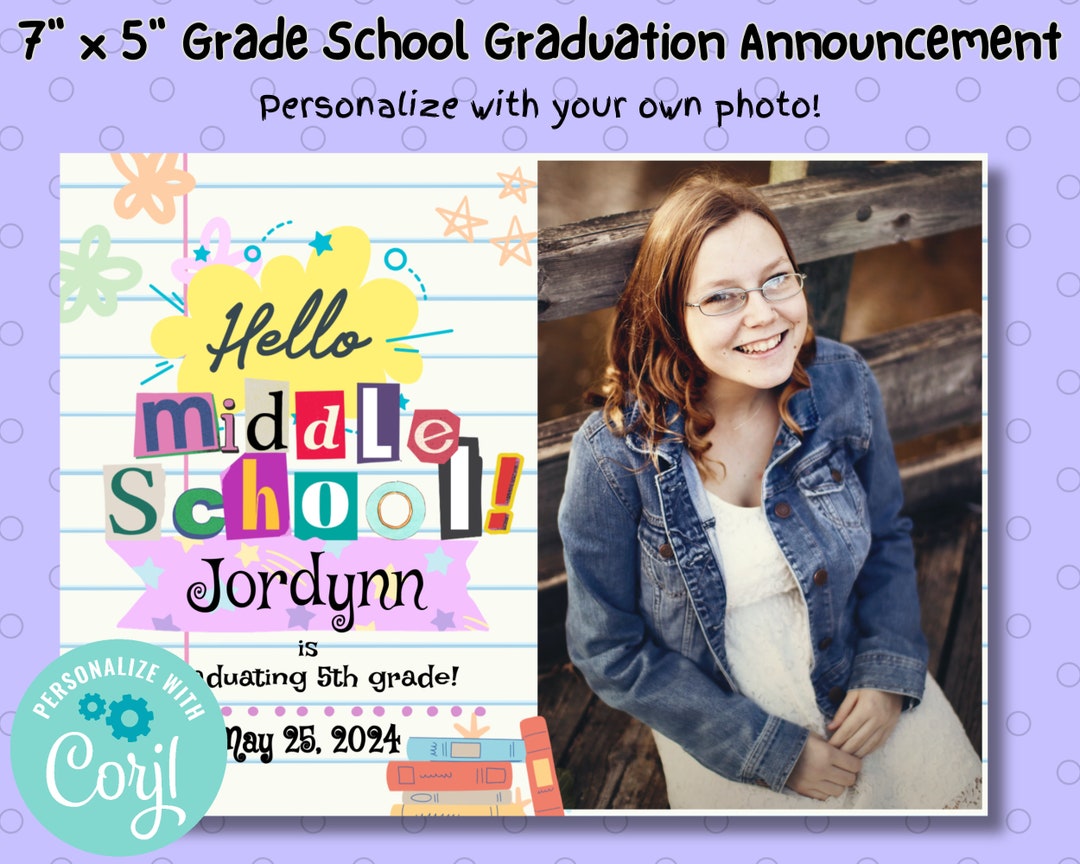 Elementary Graduation Invite, 5th Grade Graduation Announcement ...