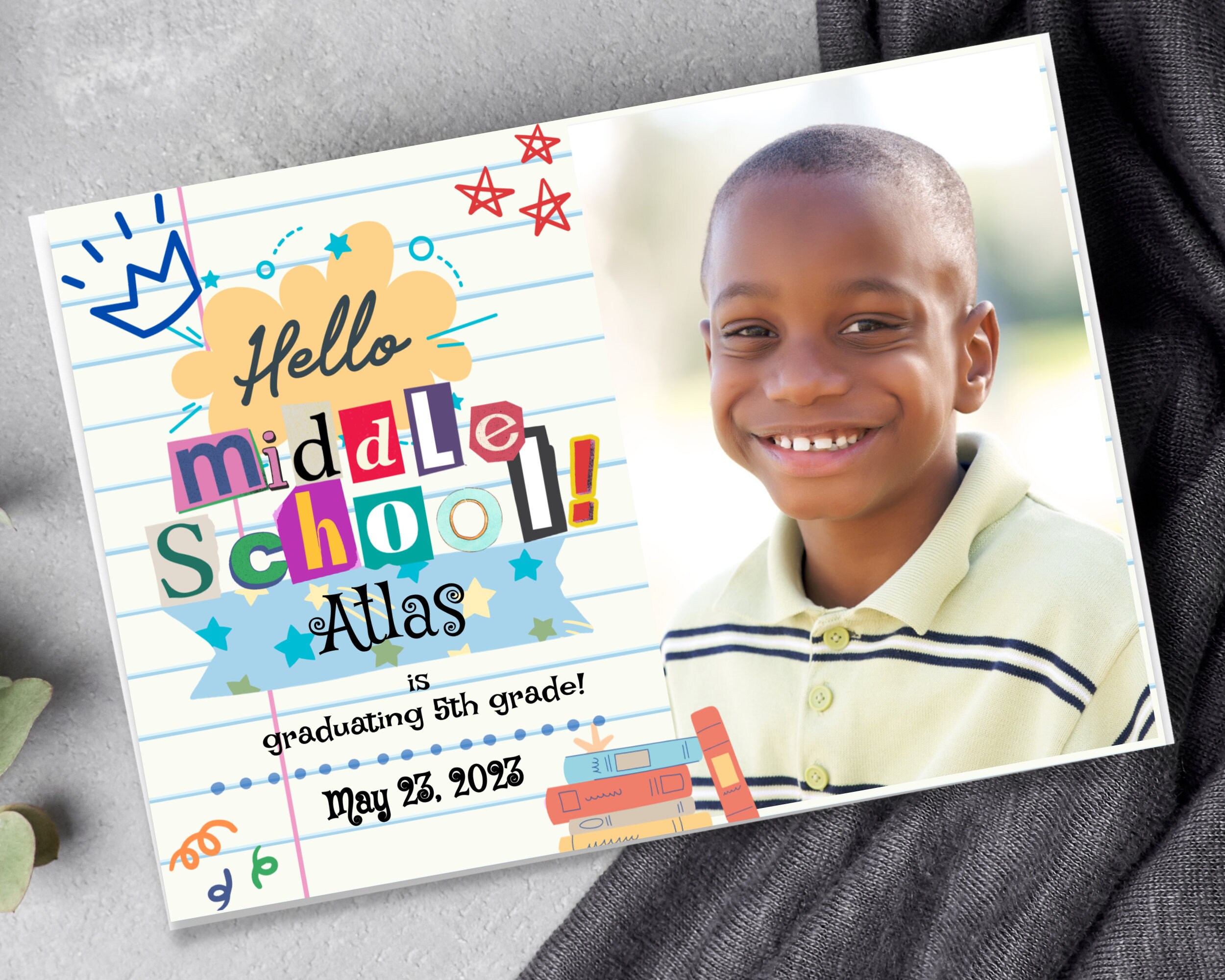 Elementary Graduation Invite, 5th Grade Graduation Announcement ...