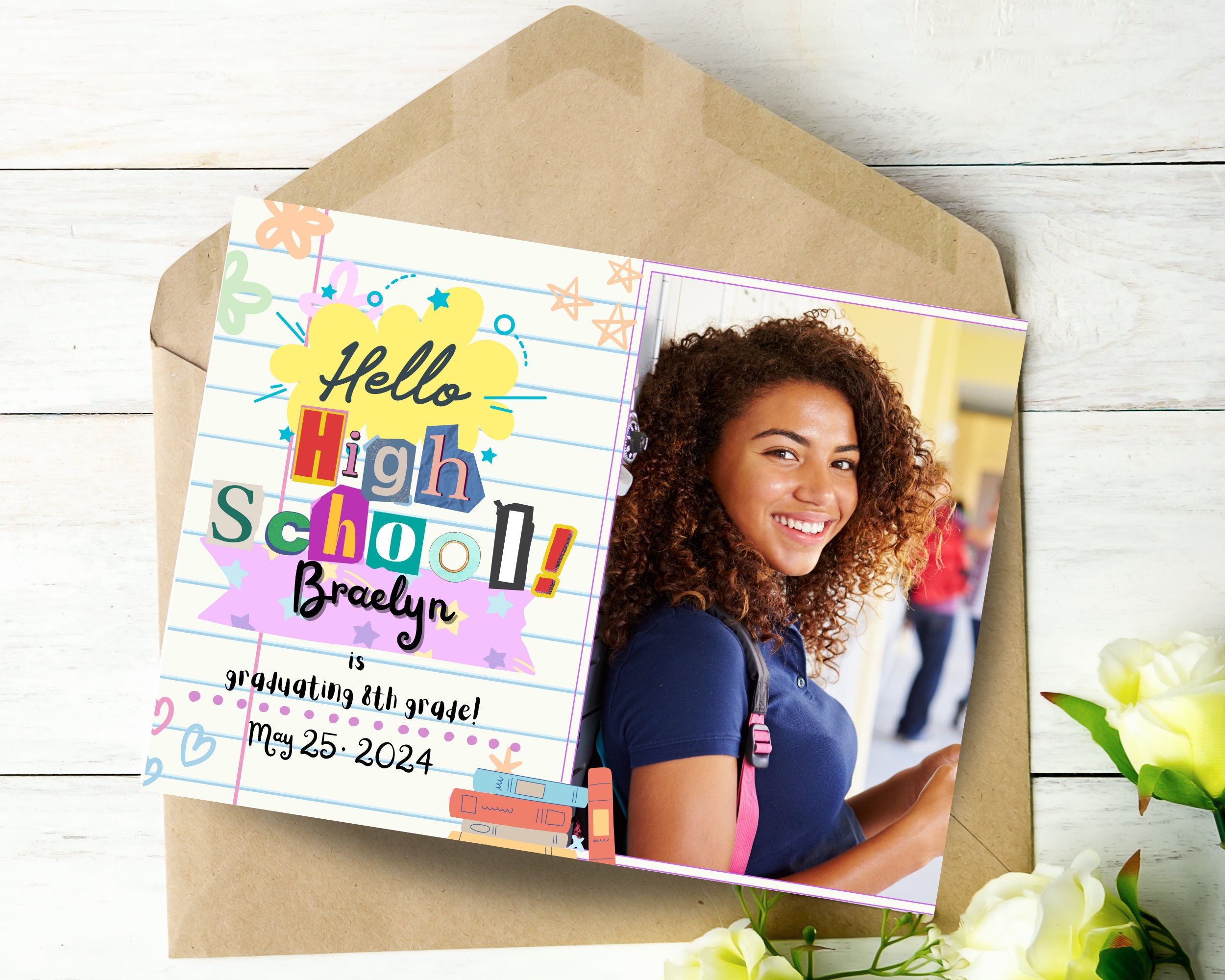 Middle School Graduation Invite, 8th Grade Graduation Announcement ...