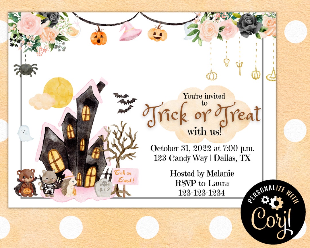 Trick or Treat Halloween Invitation Trick or Treat Printable Invitation ...