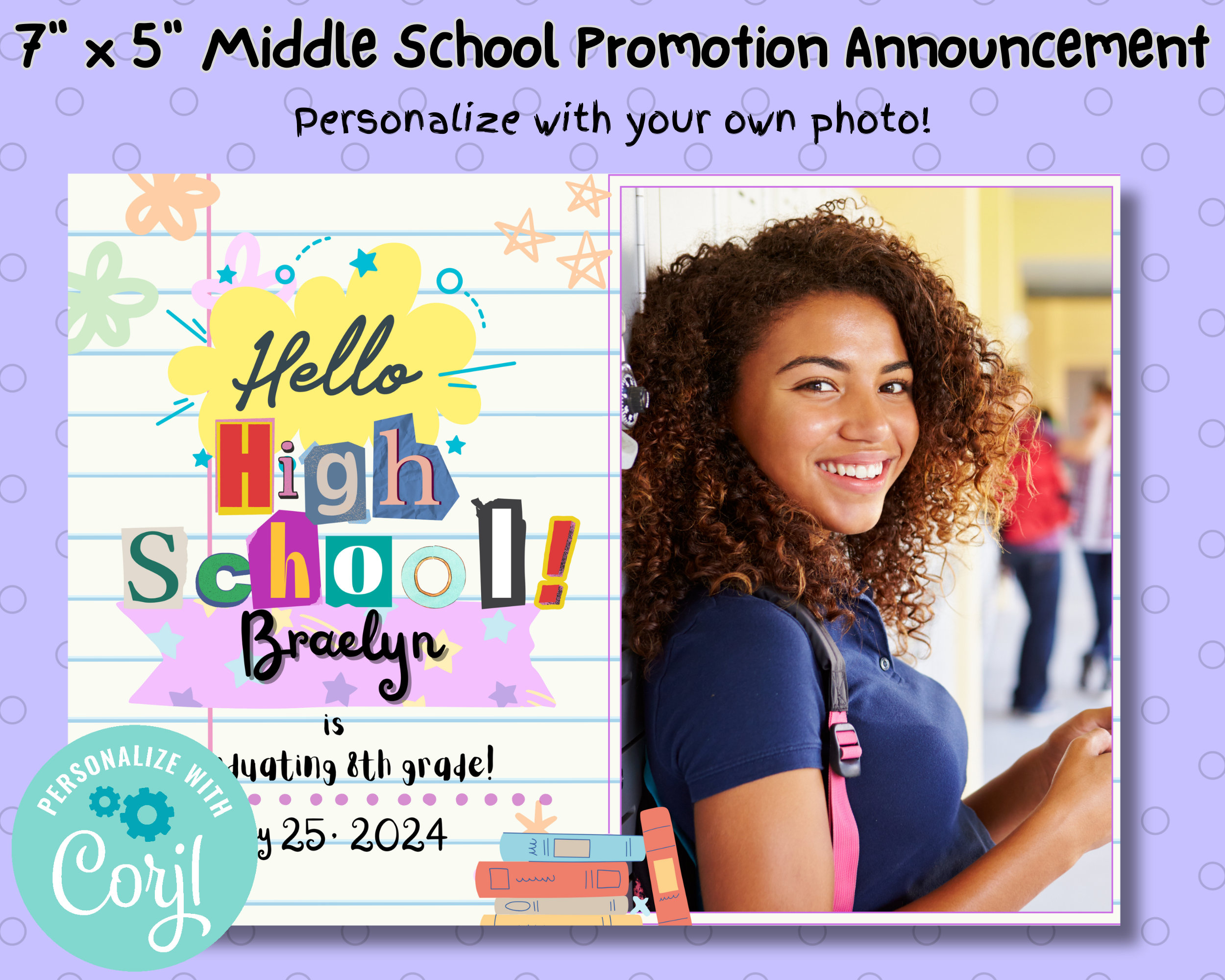 Middle School Graduation Invite, 8th Grade Graduation Announcement ...