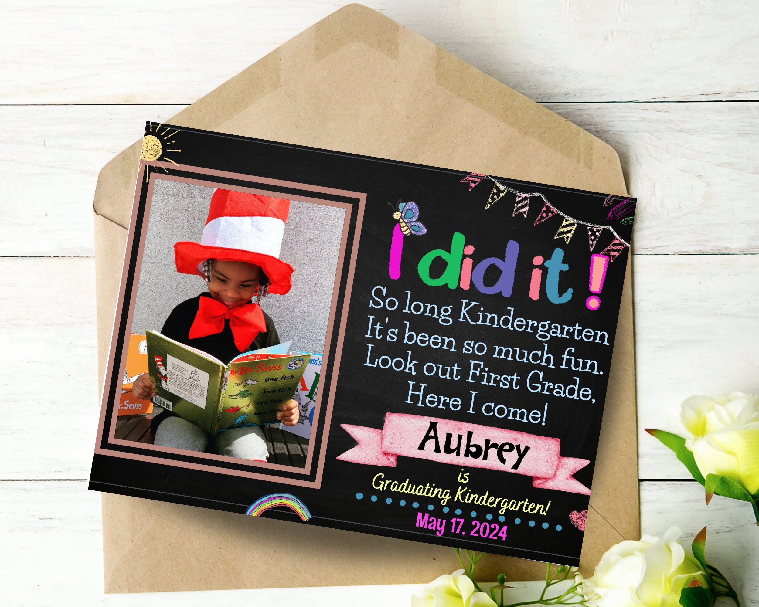Kindergarten Graduation Invite, Kinder Graduation Announcement Template ...