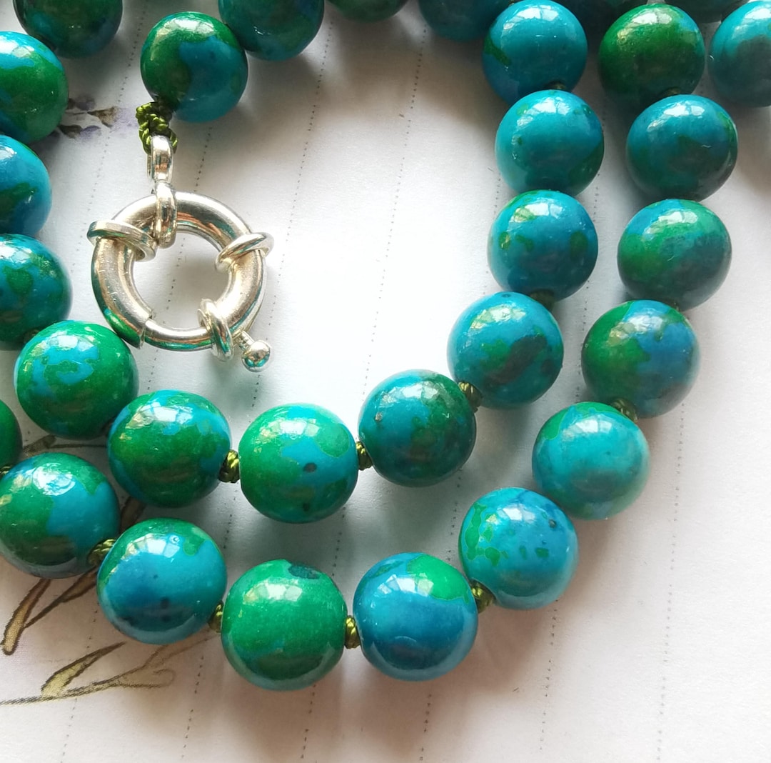 Chunky Azurite Beaded Necklace, Knotted Gemstone Statement Jewelry - Etsy