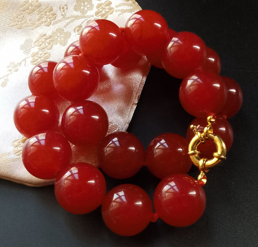 Red Jade Stone Chunky Necklace, Knotted Statement Beaded Necklace - Etsy