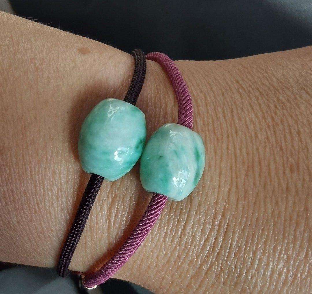 Jadeite Barrel Bead Bracelet: Chinese Lucky Amulet, Adjustable Rope - Etsy