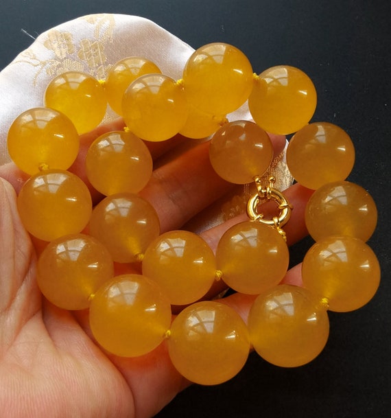Large Round Yellow Jade Stone Chunky Beaded - Etsy