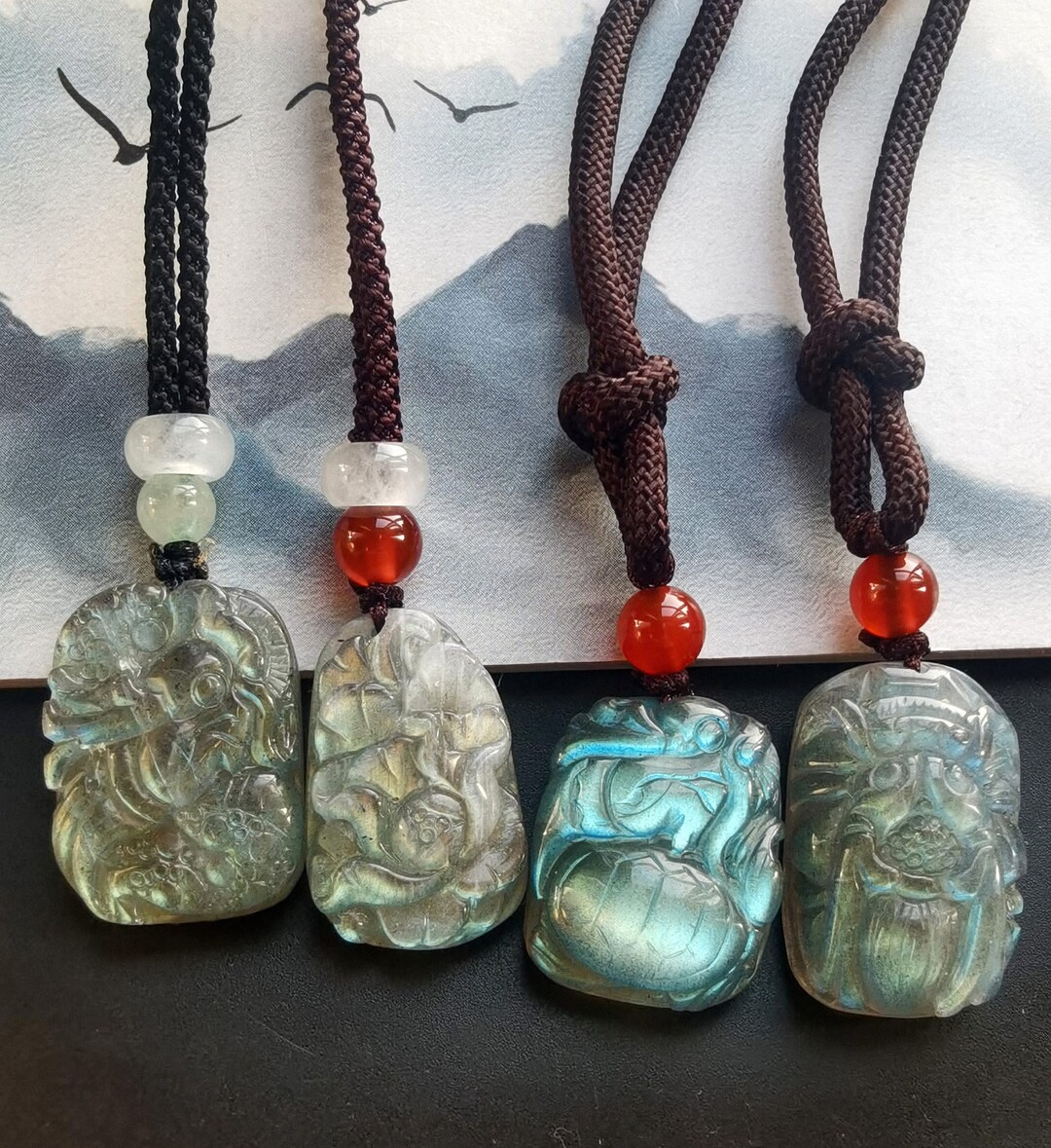 Dragon,flower,dragon Turtle,scarab,carving Blue Fire Natural ...