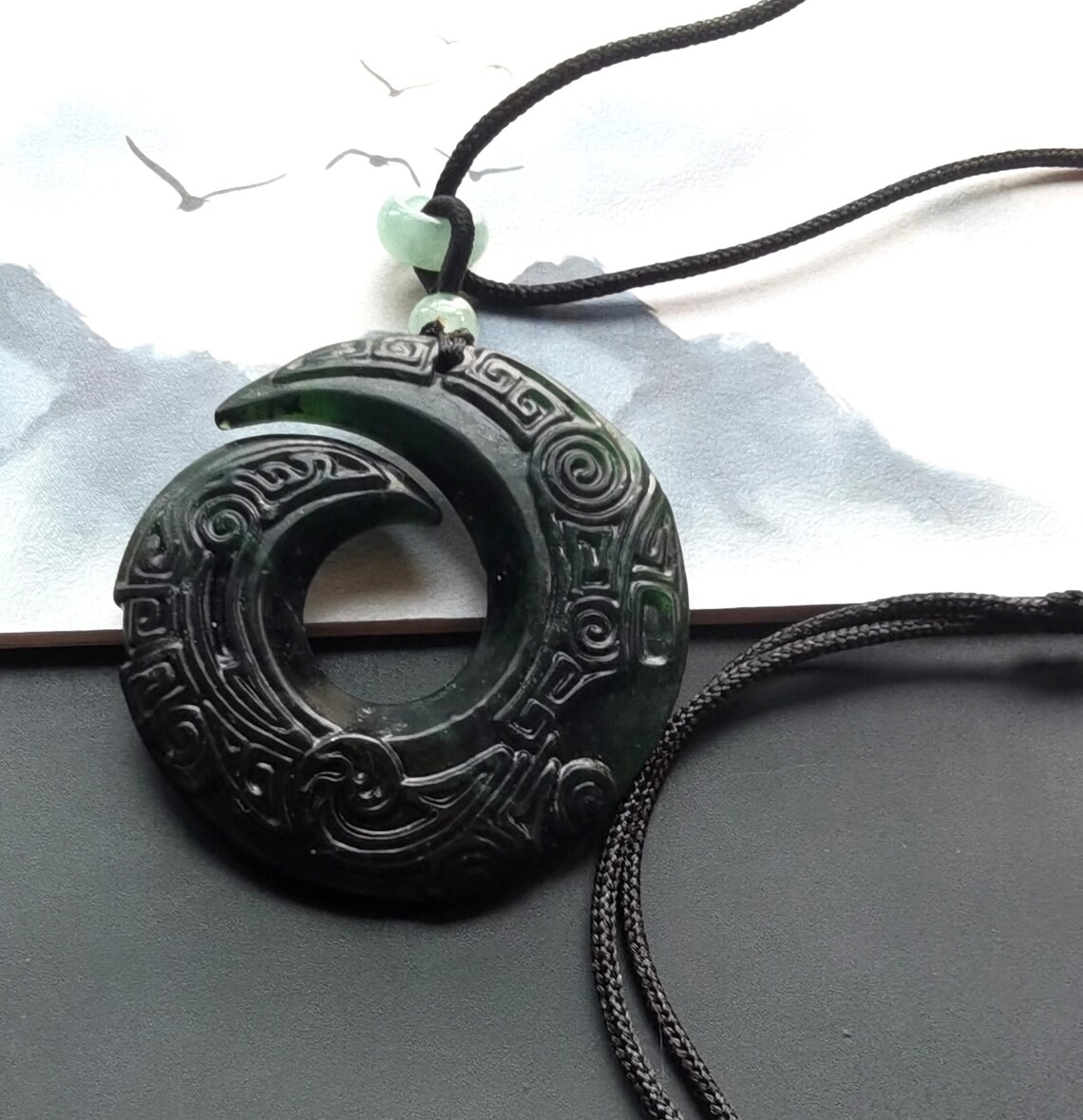 Dragon Jade Hook Amulet Pendantcarved Natural Black Green AAA - Etsy