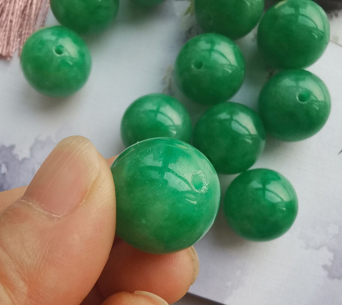 20mm Round Ball Green Jade Beads,pass Hole Jade Stone,gemstone Jewelry ...