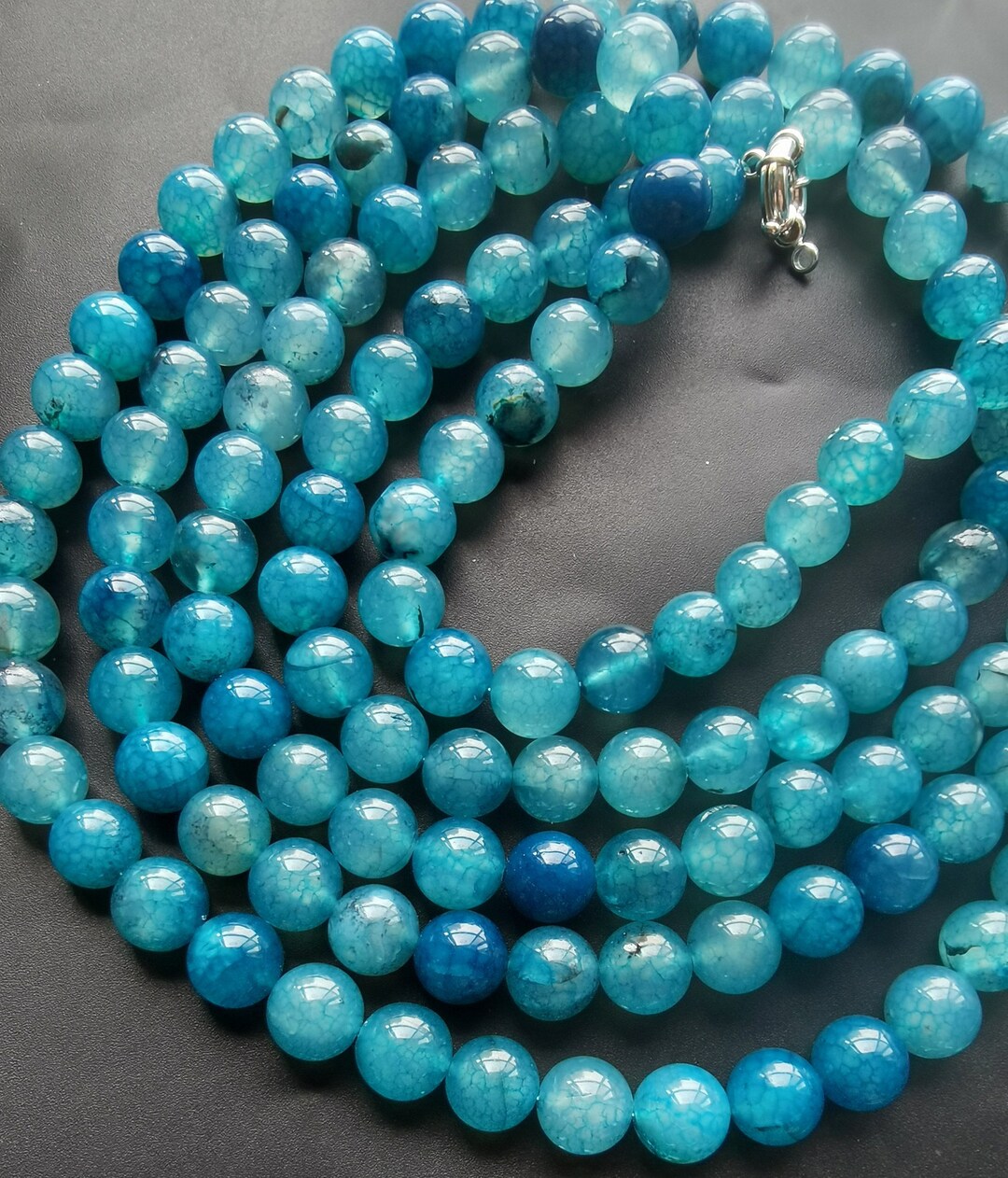 Blue Dragon Veins Cracked Agate Stone Beaded Necklace,14"-60" 8mm/10mm ...