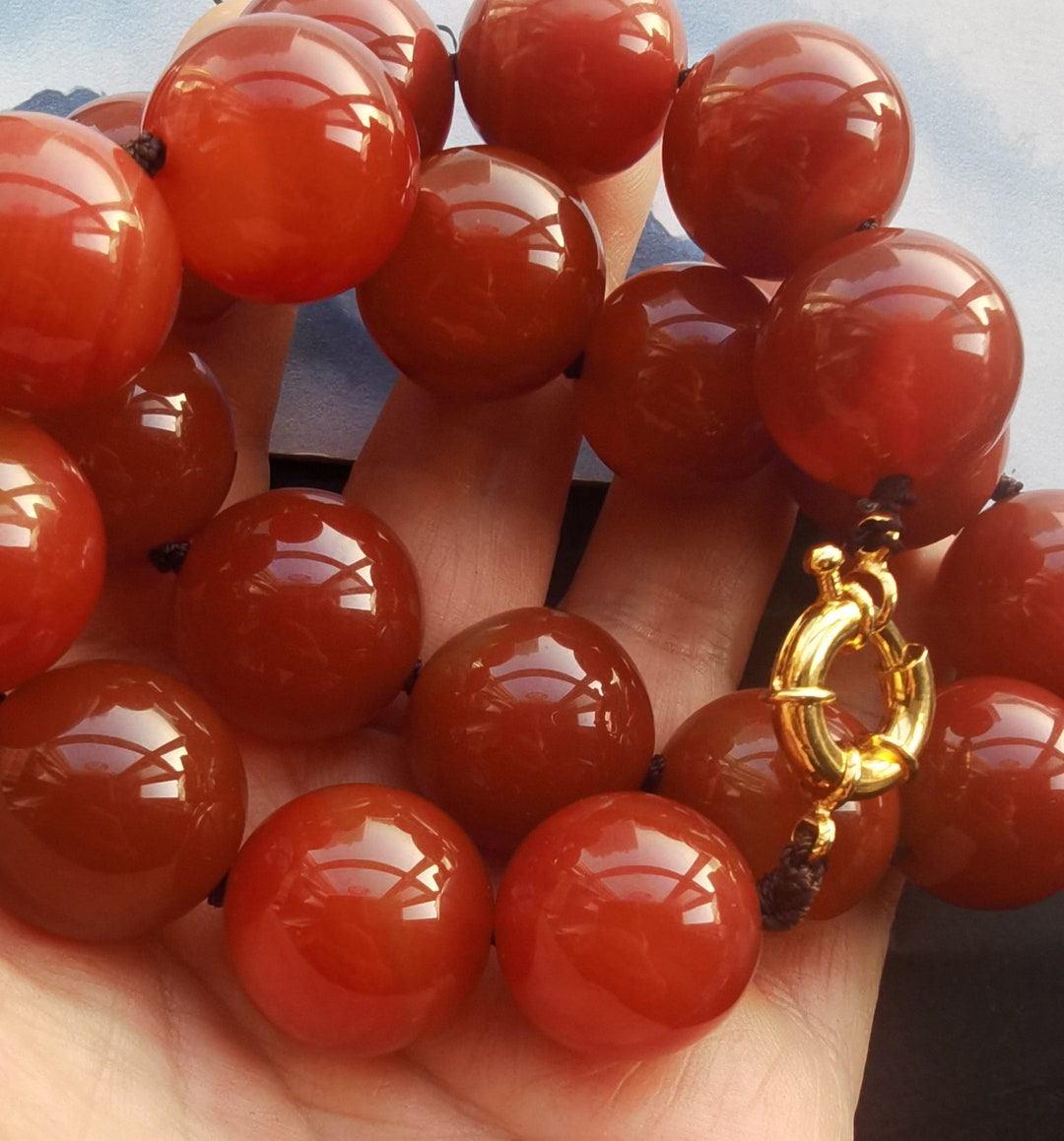 Huge 16"-25" 16mm/18mm/20mm Round Red Agate Stone Beaded Knotted ...