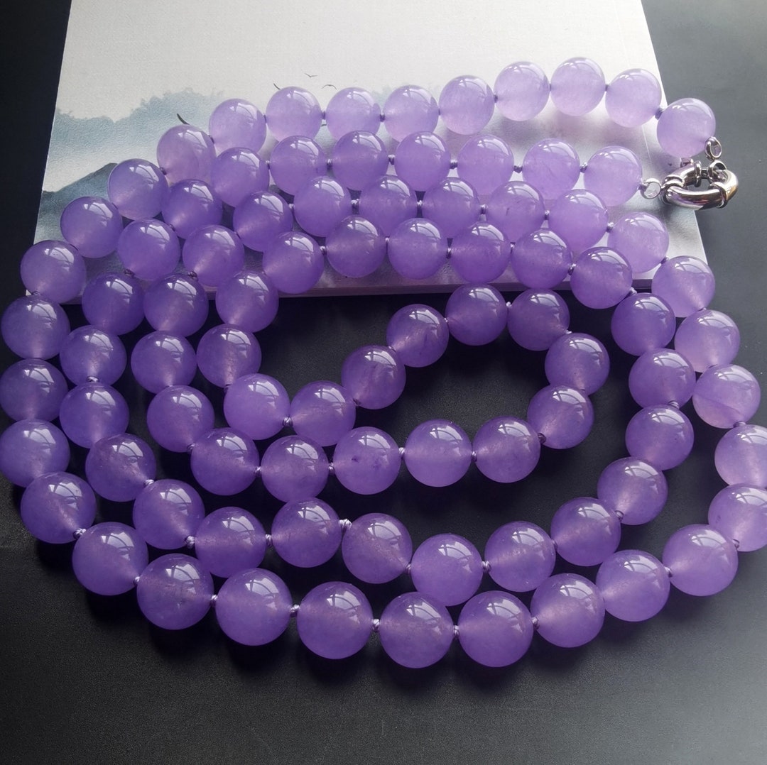 14"-60" Lavender Round Jade Chunky Stone Beaded Knotted Lariat Necklace ...