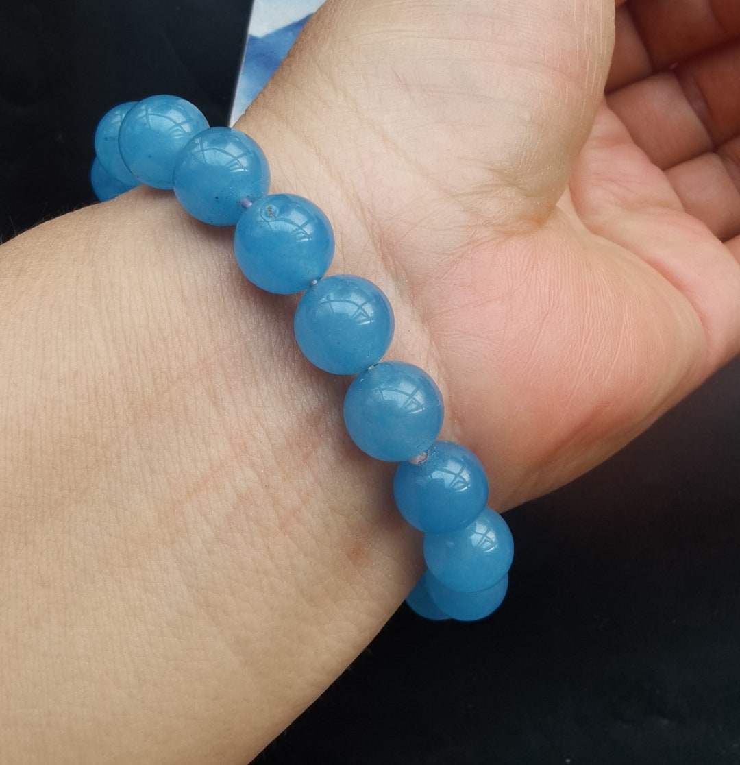 6mm-12mm,round Sea Blue Jade Stone Beaded Man Women Bracelet,amulets ...