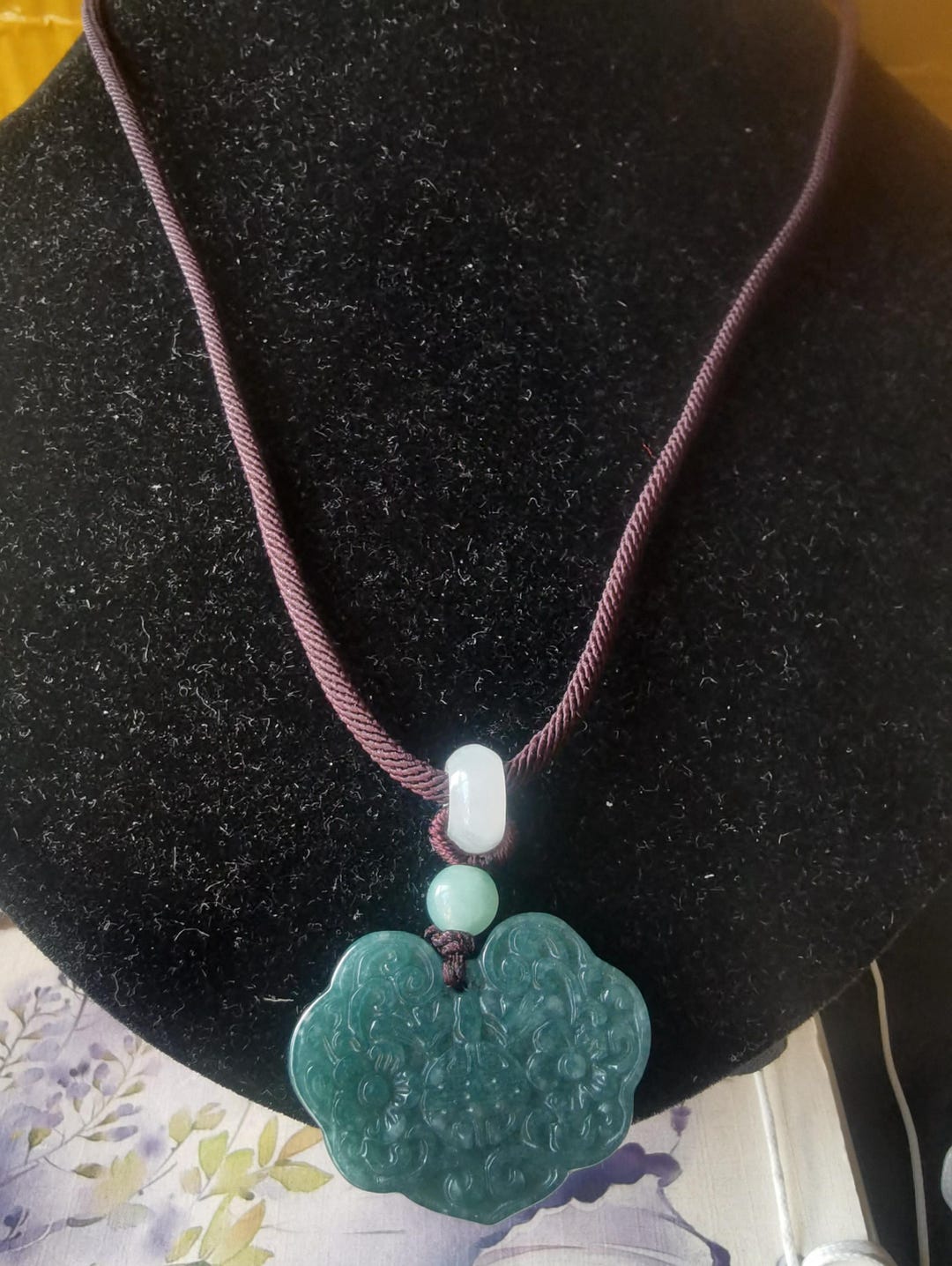 Certified,lock Flower "花开富贵" Carving A Natural Guatemalan Blue Green ...