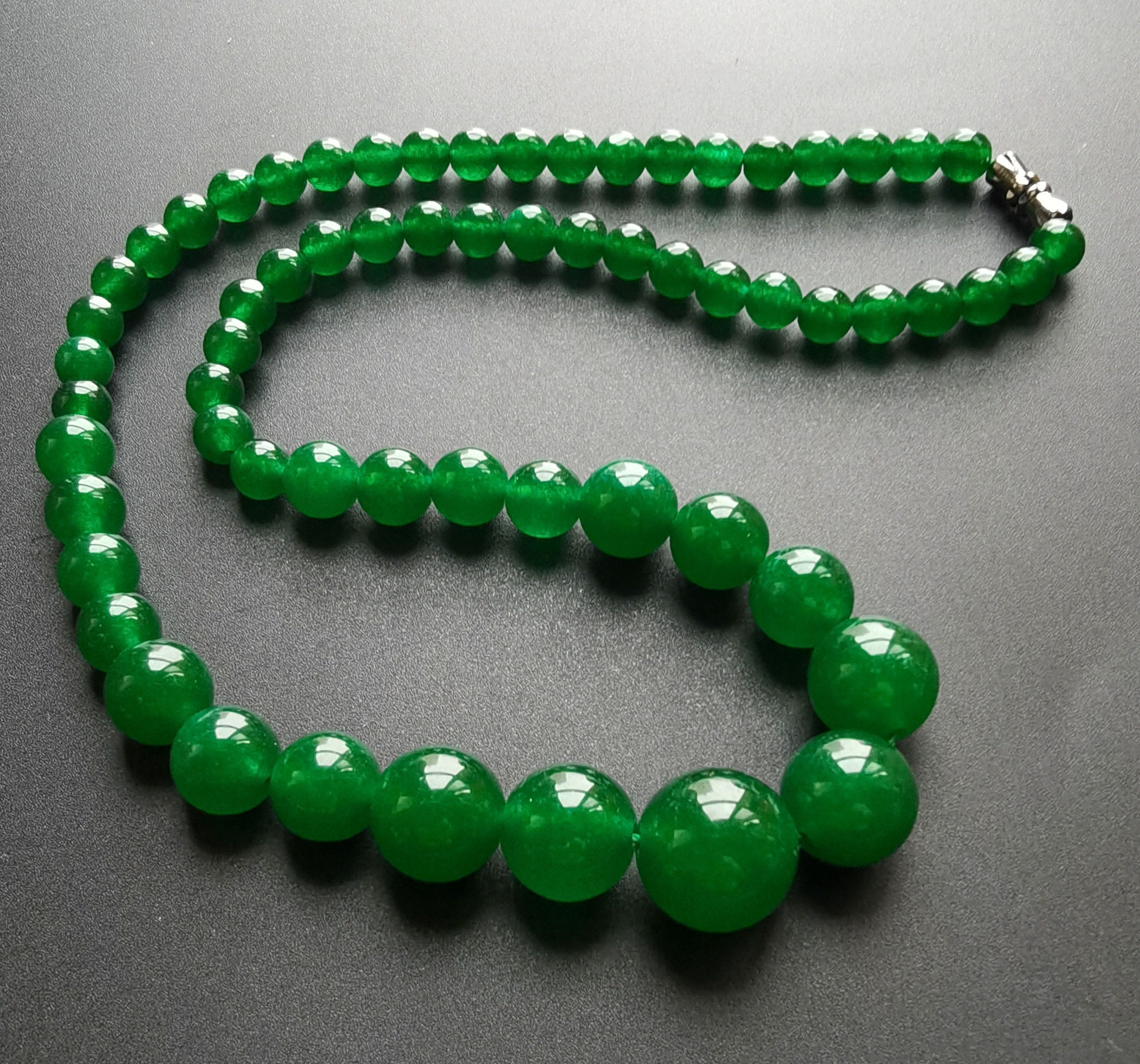 Round Jade Beaded Necklace: Chunky Gemstone Statement Jewelry - Etsy