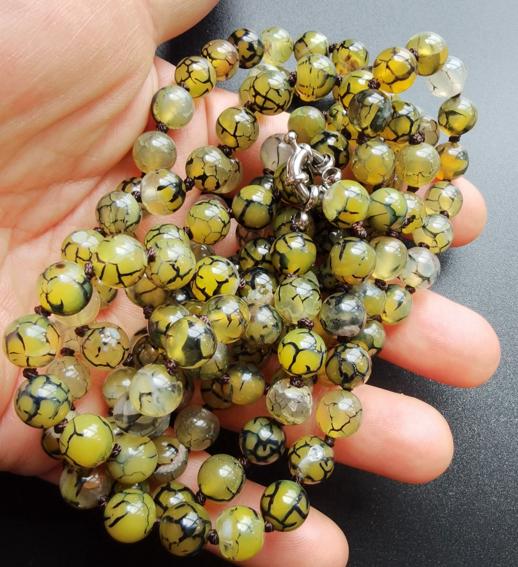 Brown Dragon Vein Agate Stone Necklaceround Beaded | Etsy