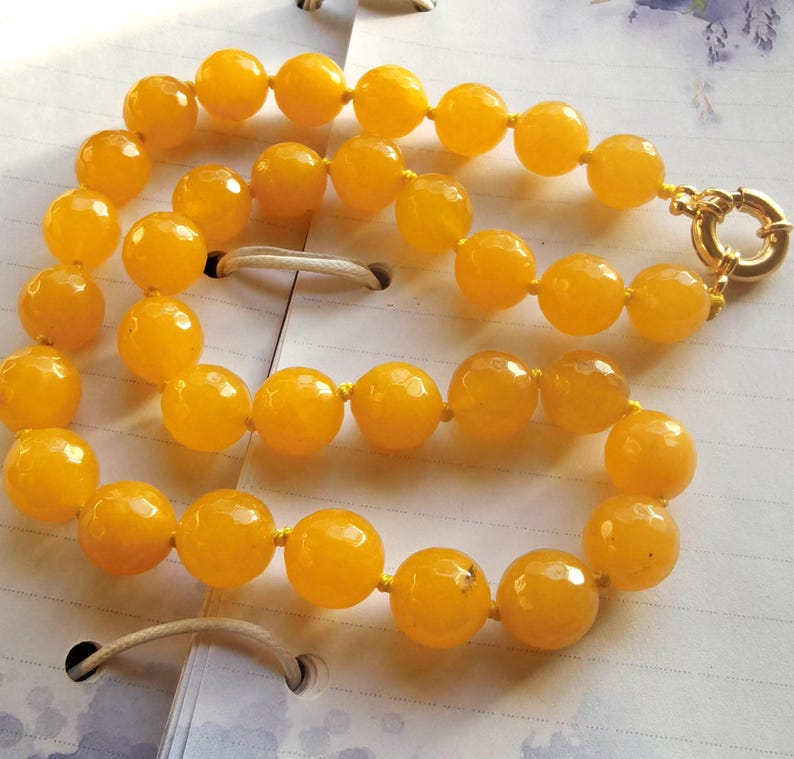 Faceted Yellow Jade Beaded Necklace: Knotted Amulet Gemstone Jewelry - Etsy