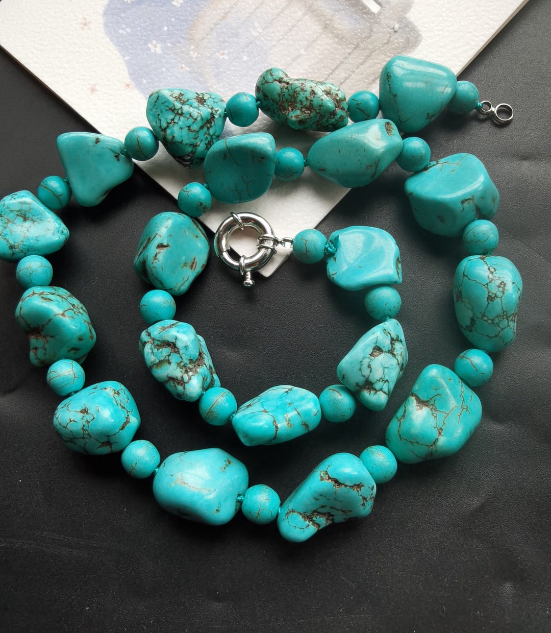 Nugget Howlite Turquoise Round Stone Chunky Beaded Necklace,1635 ...