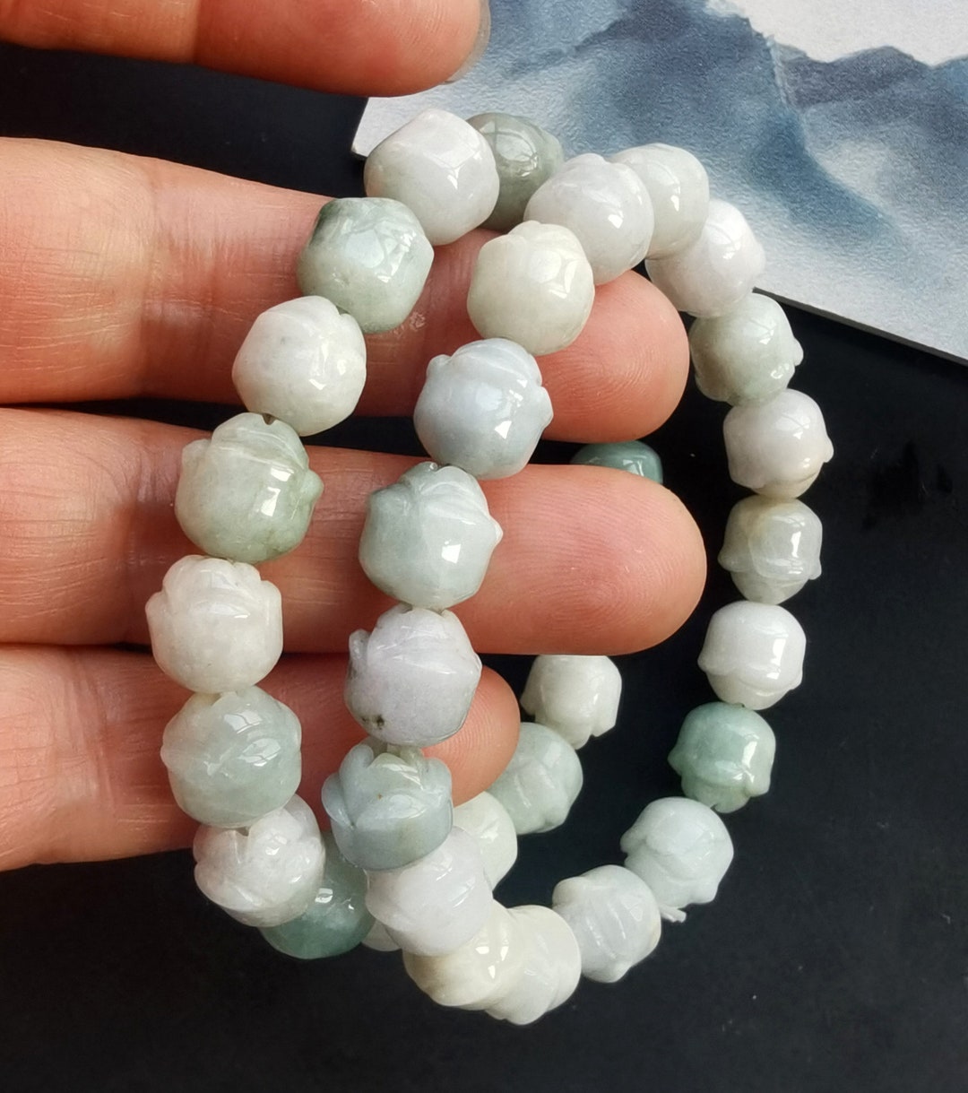 Rose Flower Charm Natural Green Jadeite Jade Stone Bracelet,grade A ...